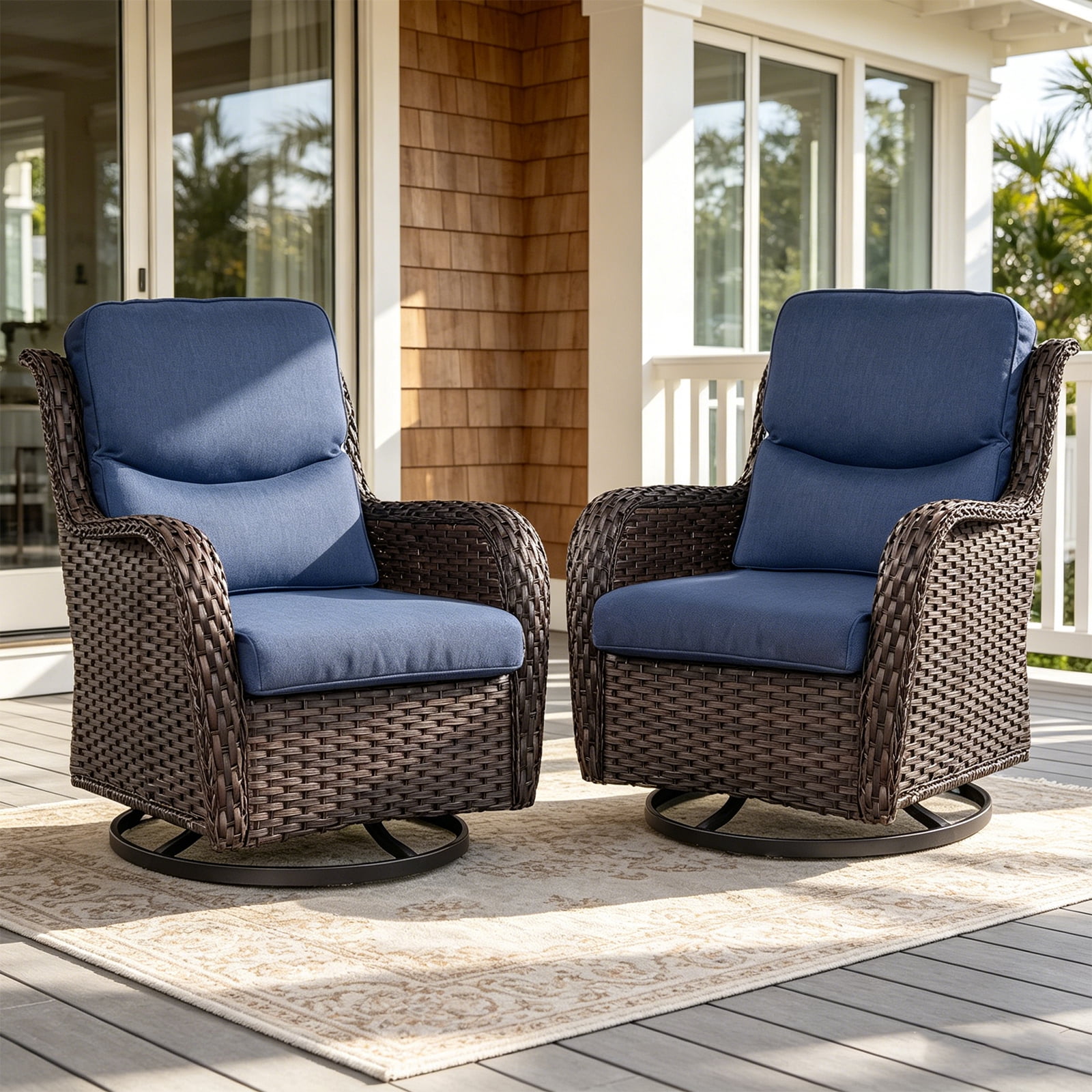 POCASSY Patio Swivel Chairs, Outdoor Wicker Swivel Glider Rocking ...
