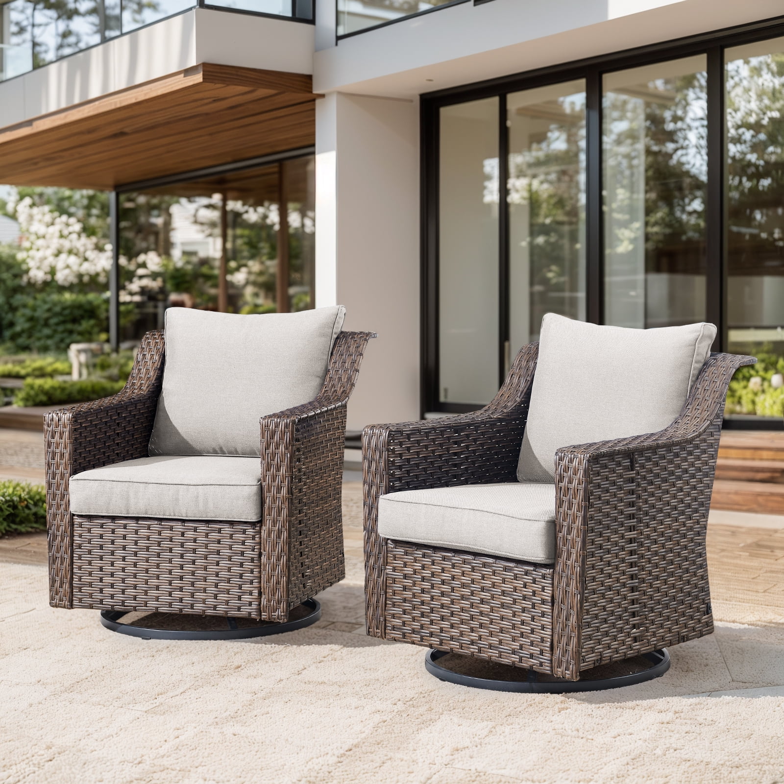 POCASSY Patio Swivel Chairs Set of 2, 2-Person Weather-Resistant PE ...