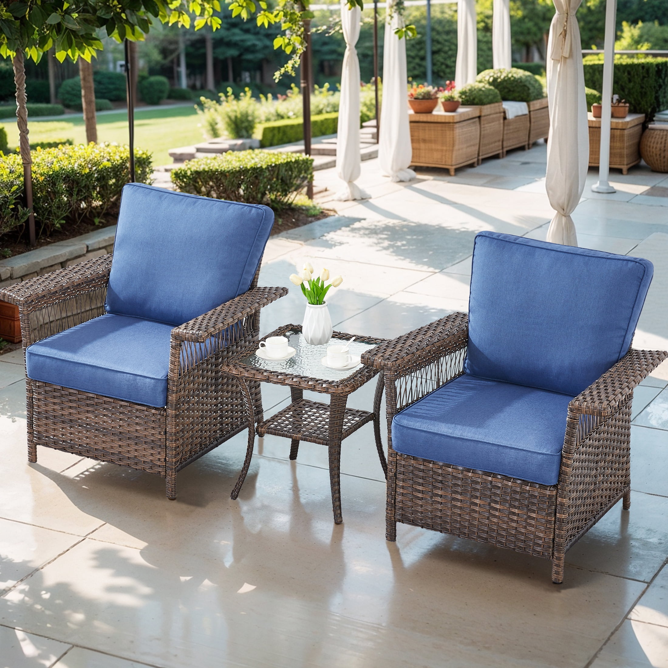 POCASSY Patio Wicker Chairs Accent Chairs Set with Side Table and ...
