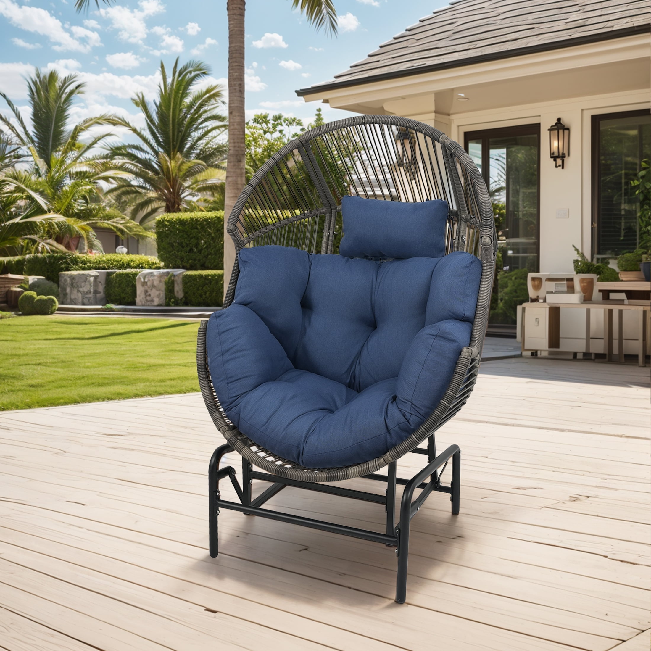 POCASSY Single Wicker Egg Chair with Cushion and Gliding Base - Walmart.com