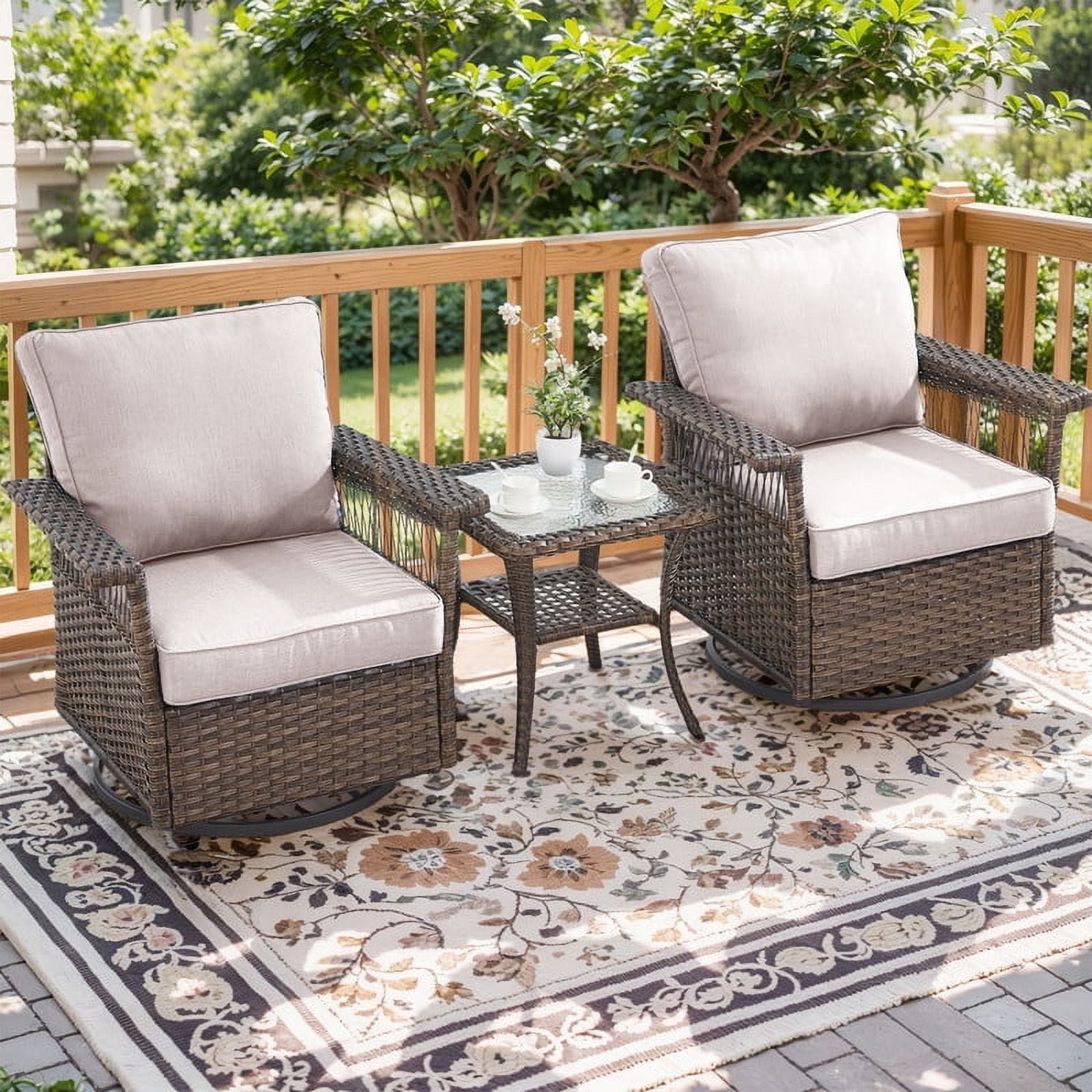 POCASSY Swivel Patio Rocking Chairs Set with Side Table and Cushion ...