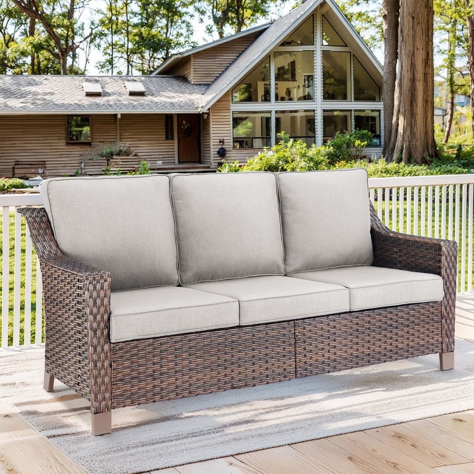 POCASSY Wicker Outdoor Couch, Brown Wicker Sofa Outdoor Furniture with ...
