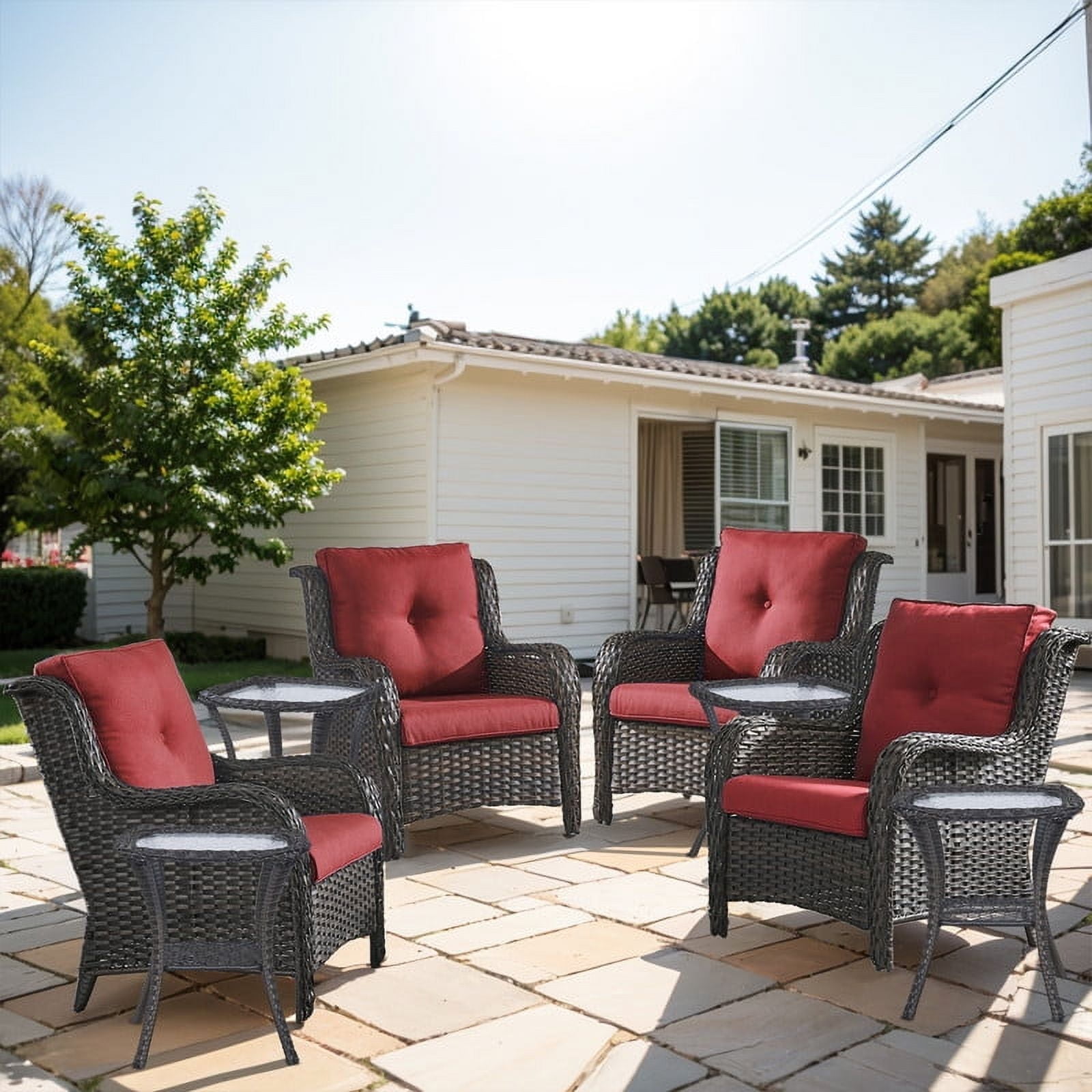 POCASSY Wicker Patio Chairs Set of 4, All Weather Wicker Rattan Patio ...