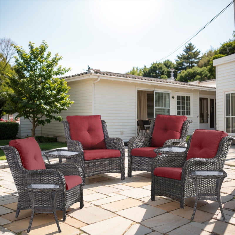 POCASSY Wicker Patio Chairs Set of 4, All Weather Wicker Rattan Patio ...