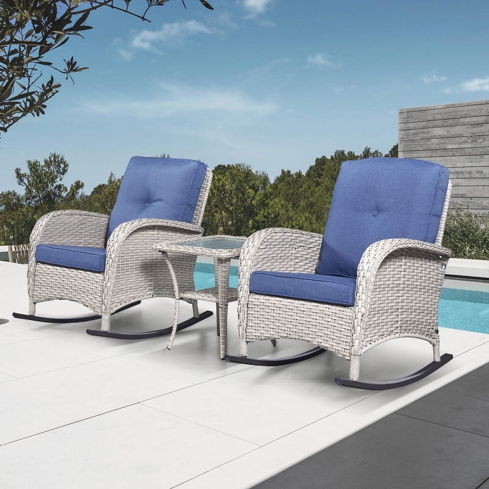 POCASSY Wicker Rattan Outdoor Rocking Chair Set with Side Table (2 ...