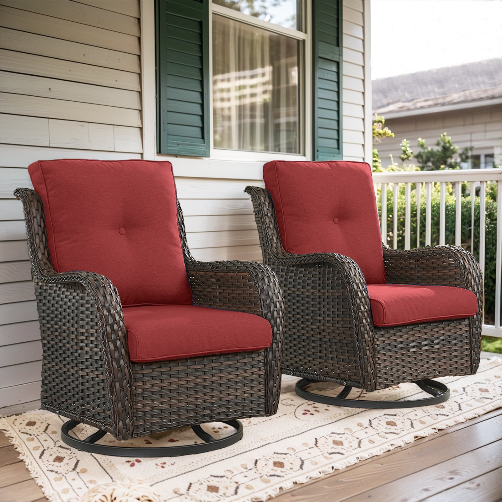 POCASSY Wicker Rocking Chair Swivel Chairs - 2 Piece Oversized Rocker ...