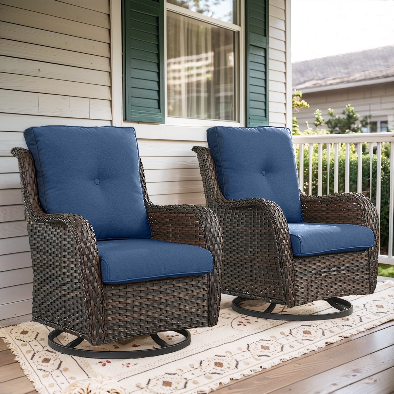 Pocassy Wicker Swivel Rocking Chair Set, Oversized Patio Glider, Rattan ...