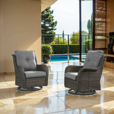 POCASSY 3 Piece Patio Set Outdoor Wicker Glider Rocking and Swivel ...