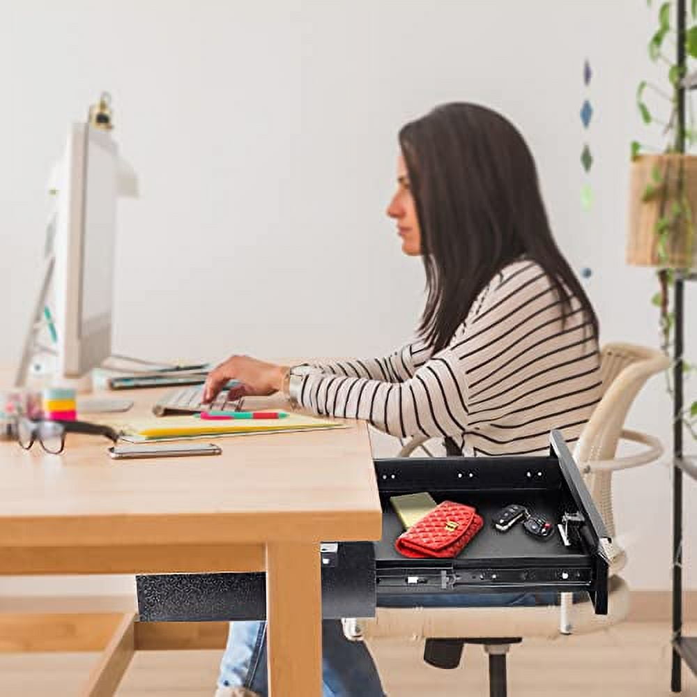 POCHAR 17.75-Inch Steel Under Desk Drawer with Lock and Keys - Lockable ...