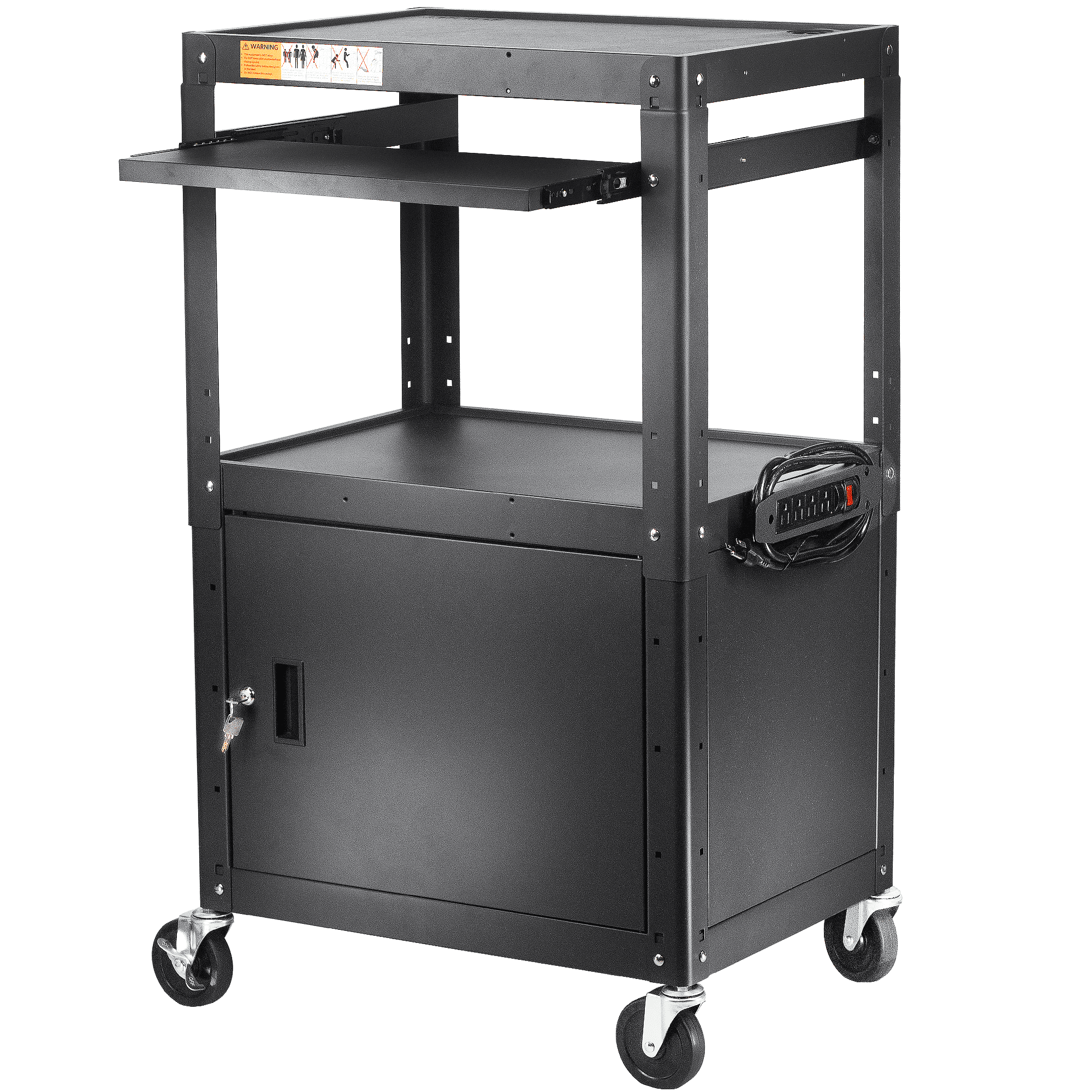POCHAR Height Adjustable Metal AV Cart with Pullout Shelf and Cabinet ...