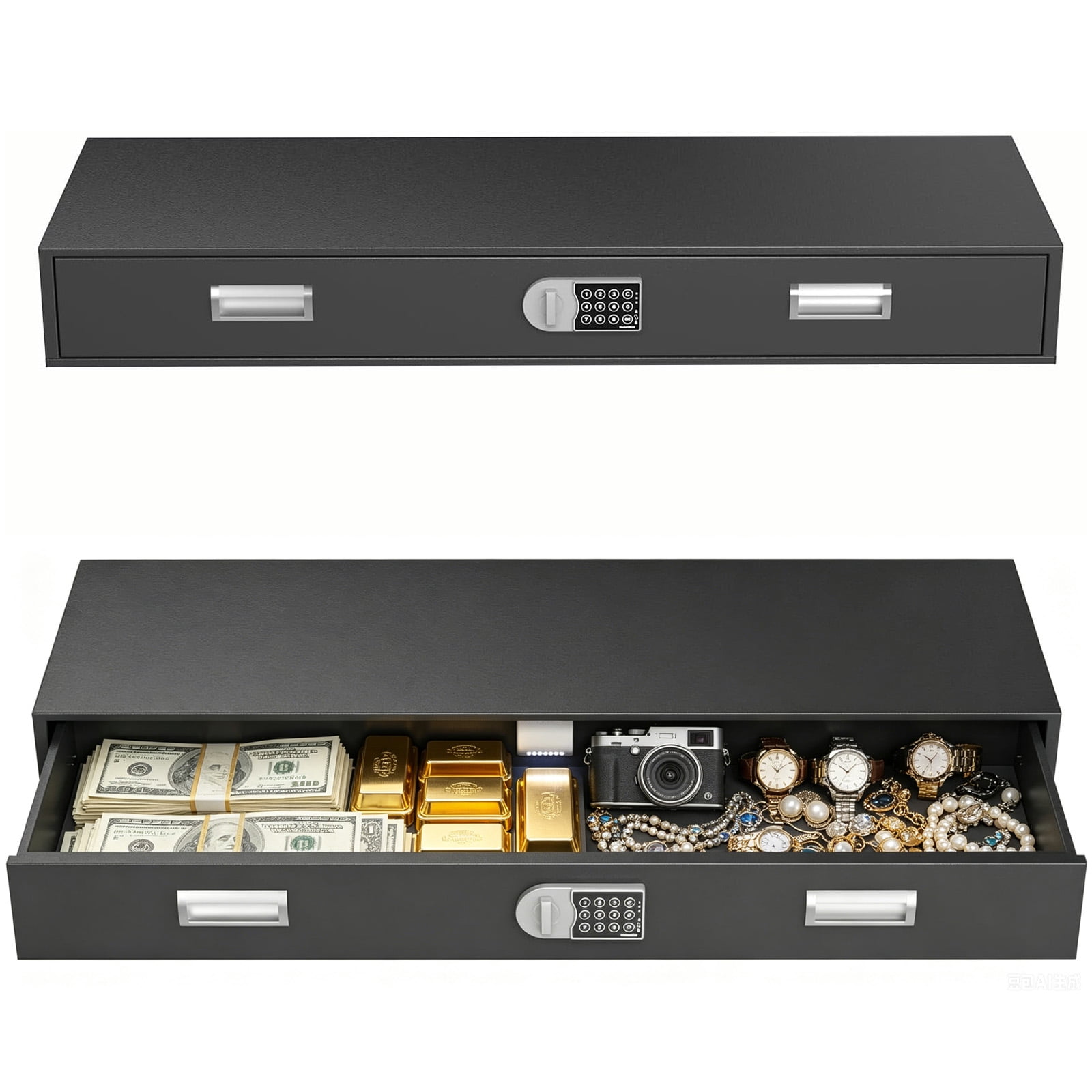 Pochar Under Bed Gun Safe Drawer with Keypad Lock for Cash, Documents ...