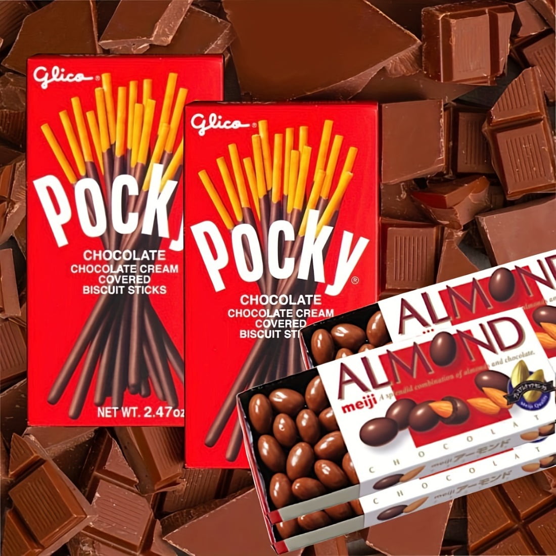 POCKY，1.73oz*2，Chocolate biscuits and Meiji, 3.1OZ*3, Meiji almond ...