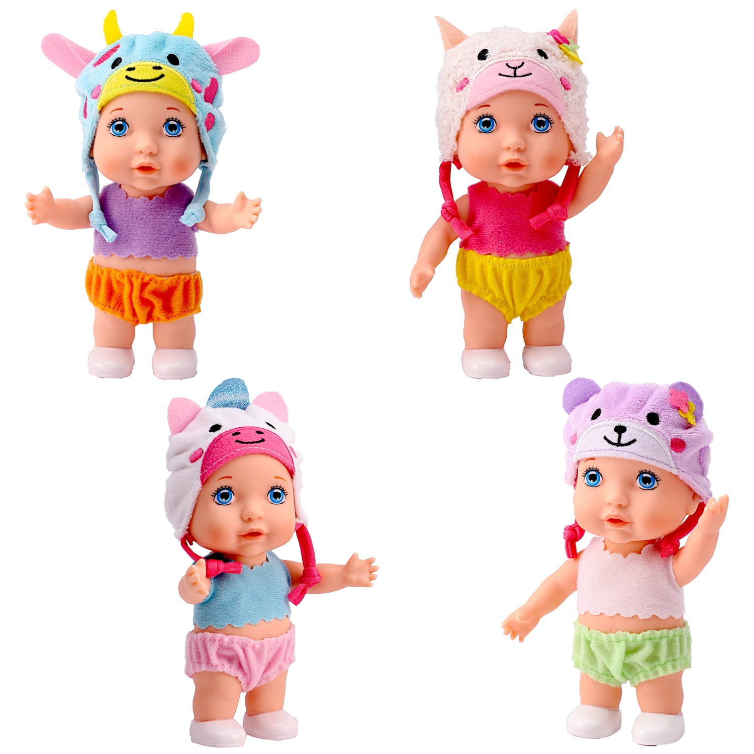 POCO DIVO 4pcs Toddler Cherub Dolls with Cartoon Beanie, 6-inch Happy ...