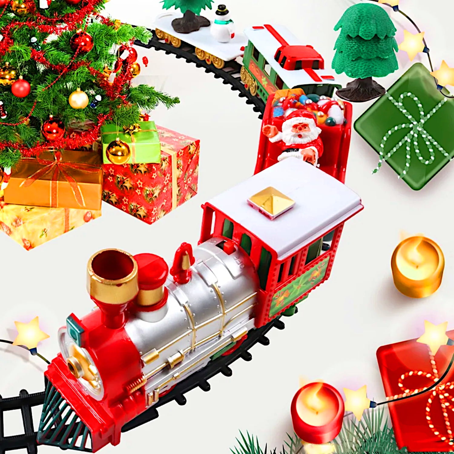 POCO DIVO Christmas Tree Music Train Set, Xmas Sounds Light Locomotive ...