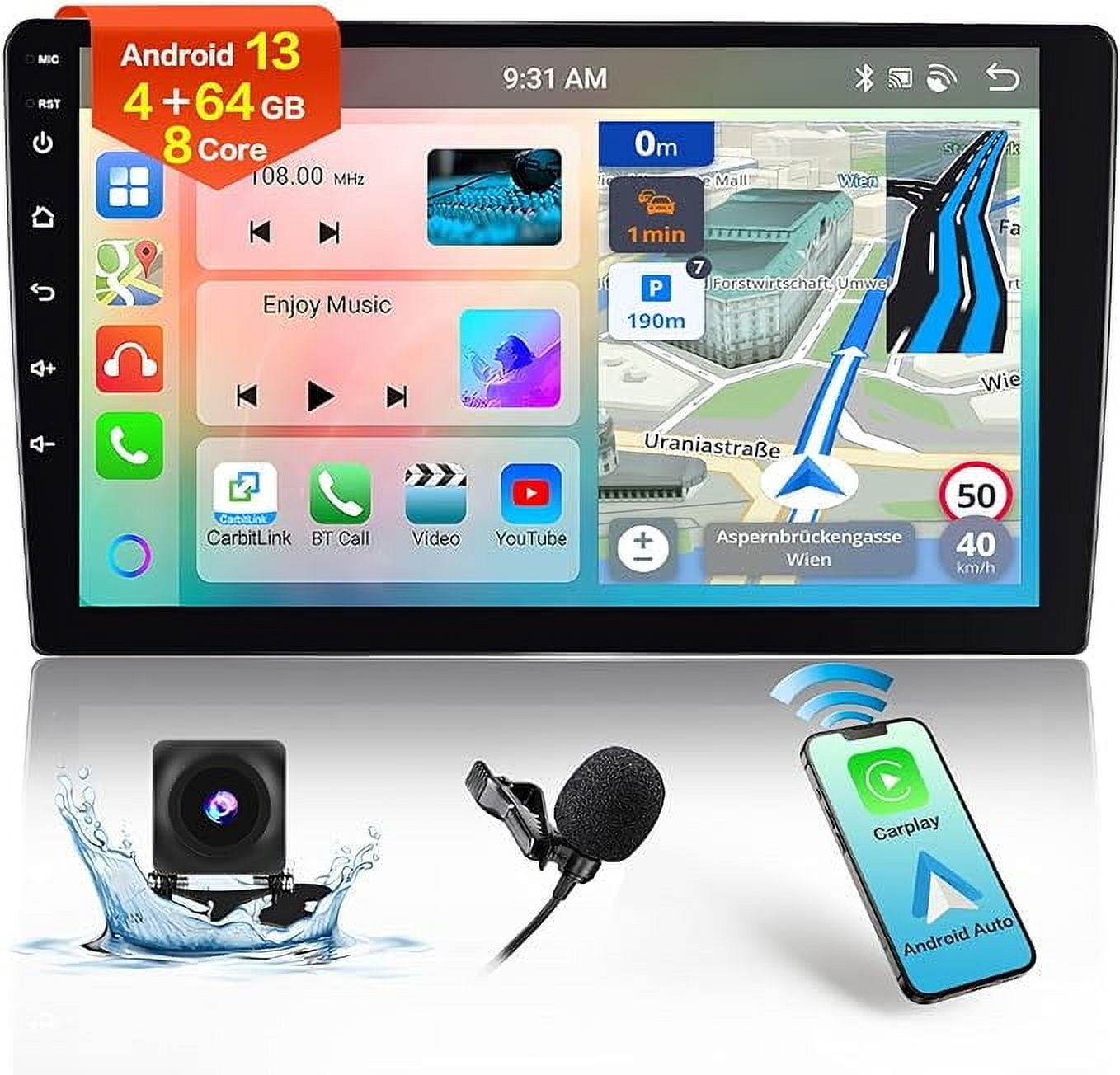 PODOFO 4G&64G Android 13 Car Stereo 2 Din Radio 10.1 Inch IPS Screen Wireless Carplay Android ...