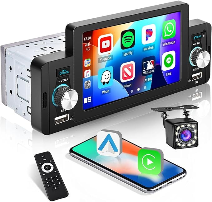 PODOFO 5 Inch Car Radio Single Din Car Stereo CarPlay Android Auto ...