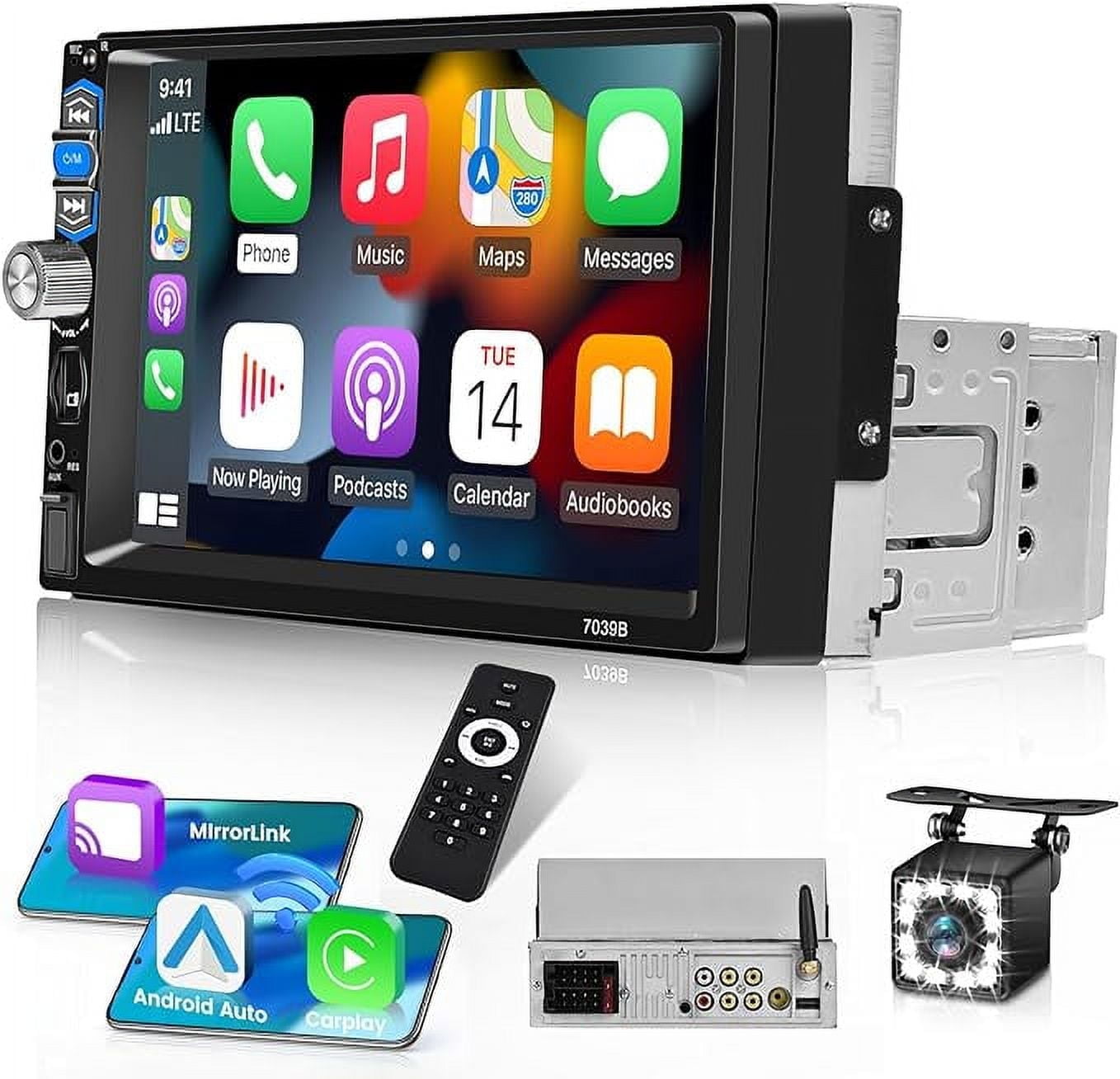 PODOFO 7 Inch Car Stereo Single Din Wireless Apple CarPlay Android Auto ...
