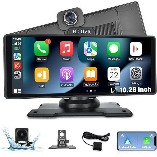 PODOFO Car Stereo 10.26 Inch Carplay with 2 Cam Wireless Android Auto ...
