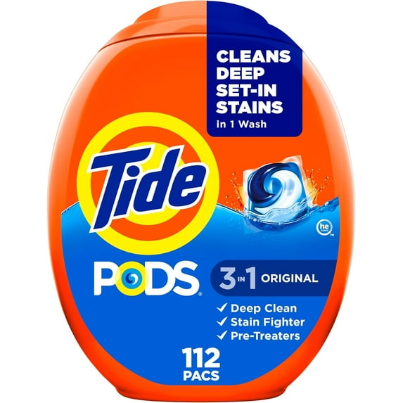 PODS laundry detergent pacs, 3-in-1 Stain Remover, Odor Fighter, Color Protector, 112 Count, HE ...