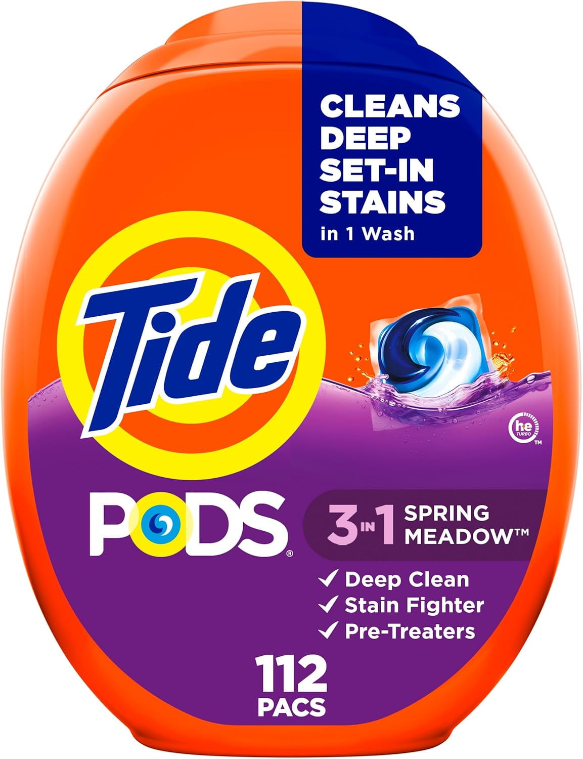 PODS laundry detergent pacs, 3-in-1 Stain Remover, Odor Fighter, Color Protector, 112 Count, HE ...