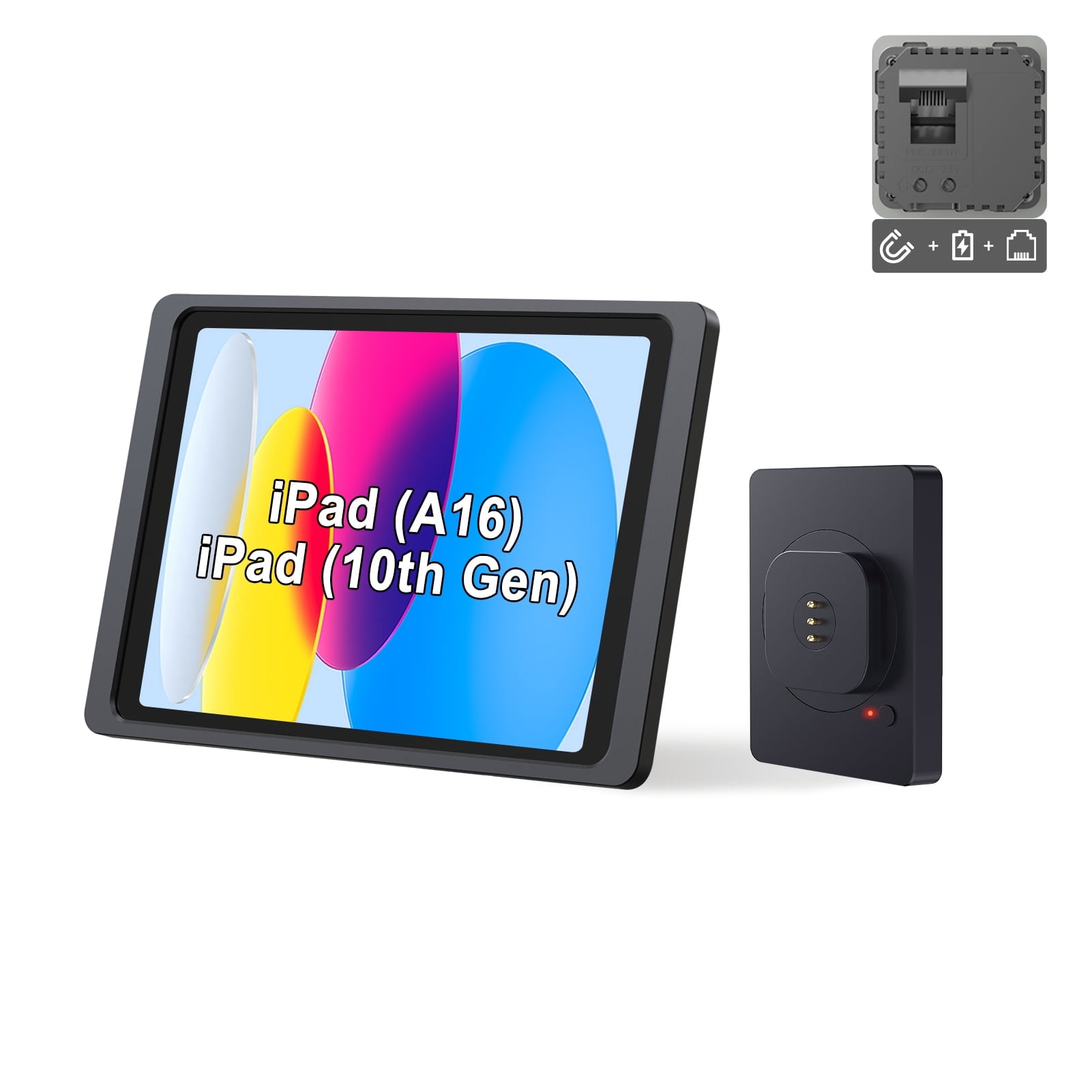 EMONITA POE Wall Mount with 18W Fast Charging Case for iPad (A16/ 10th ...