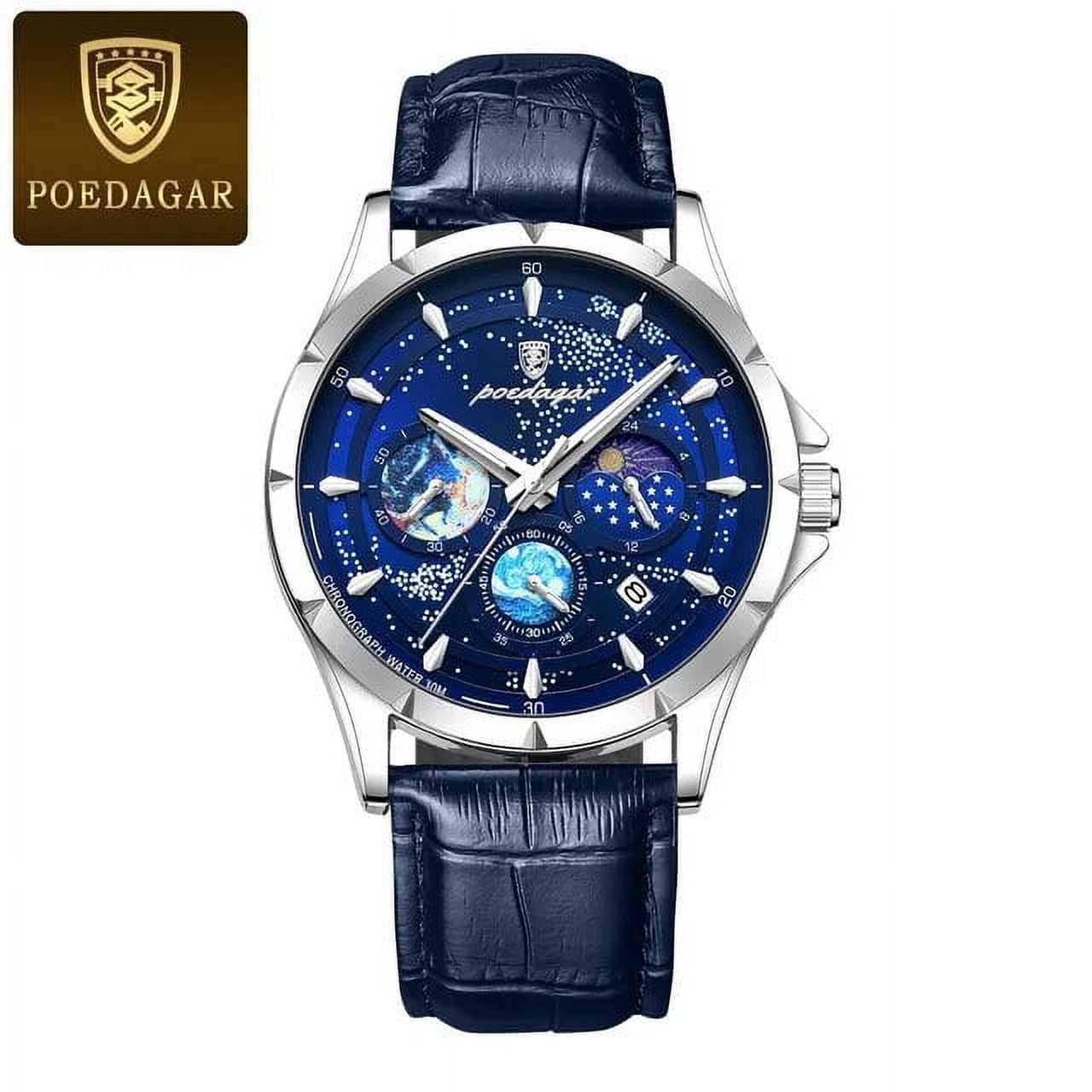 POEDAGAR Brand Fashion Blue Starry Sky Quartz Watch for Men Luxury ...