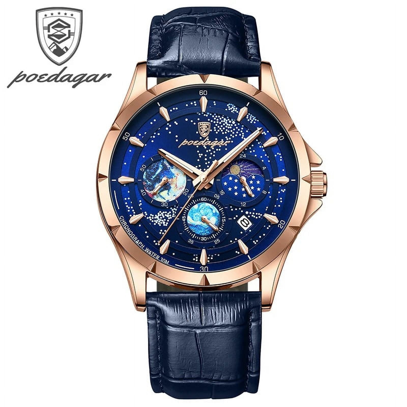 POEDAGAR Brand Fashion Blue Starry Sky Quartz Watch for Men Luxury ...