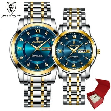 OLEVS Stainless Steel Couple Watches, Diamond Romantic Wedding Gift ...