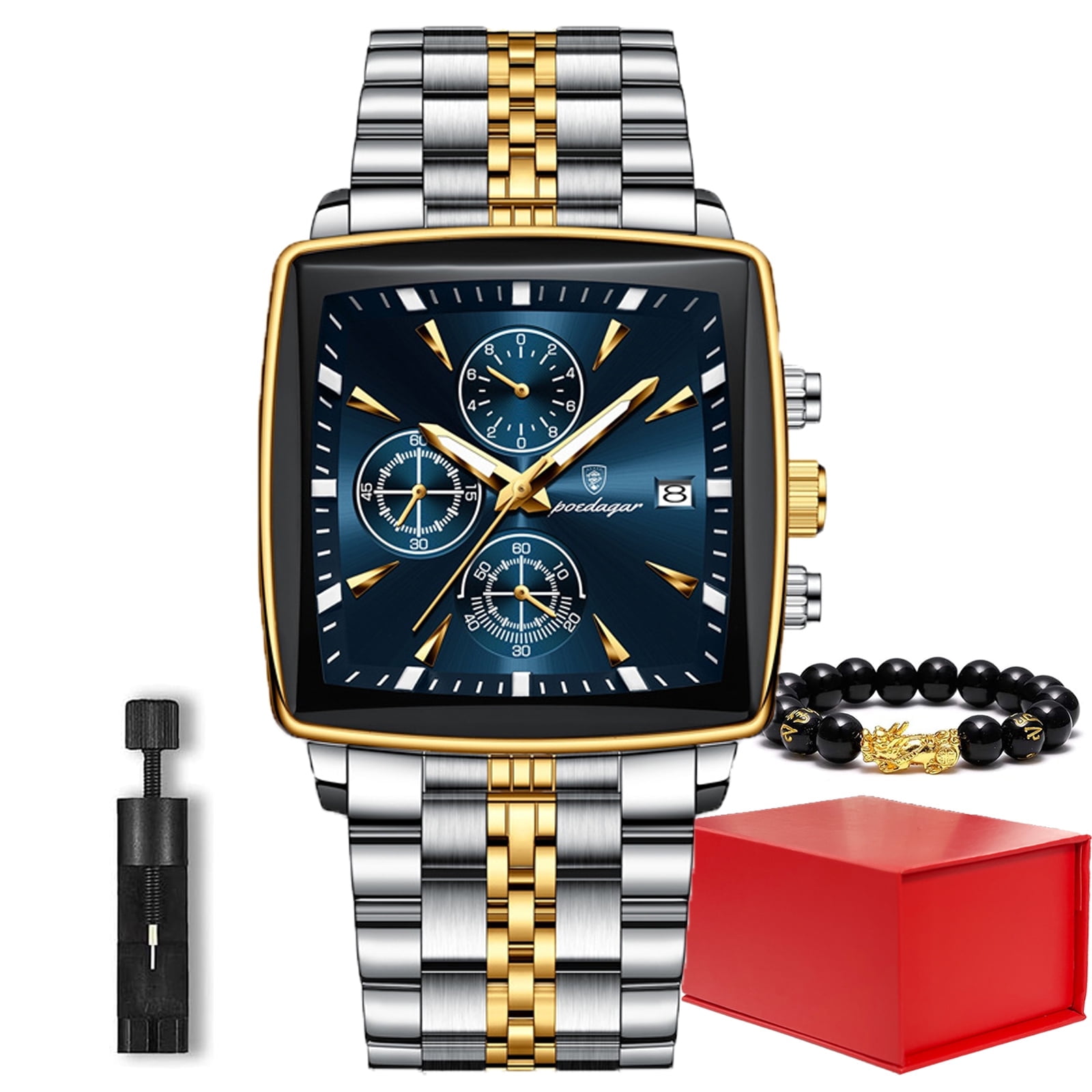 POEDAGAR Fashion Square Sport Man Watch Waterproof Chronograph ...