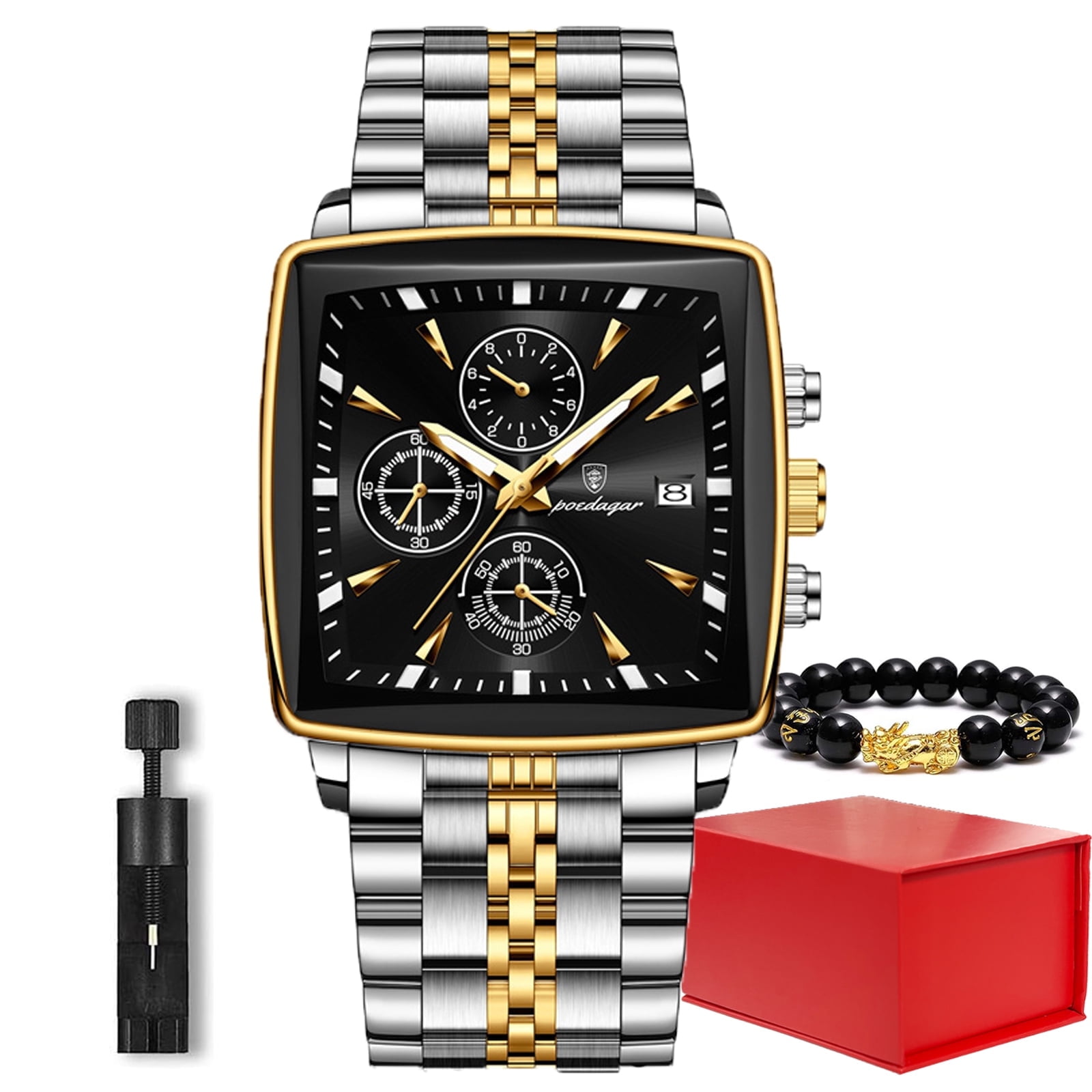 POEDAGAR Fashion Square Sport Man Watch Waterproof Chronograph ...