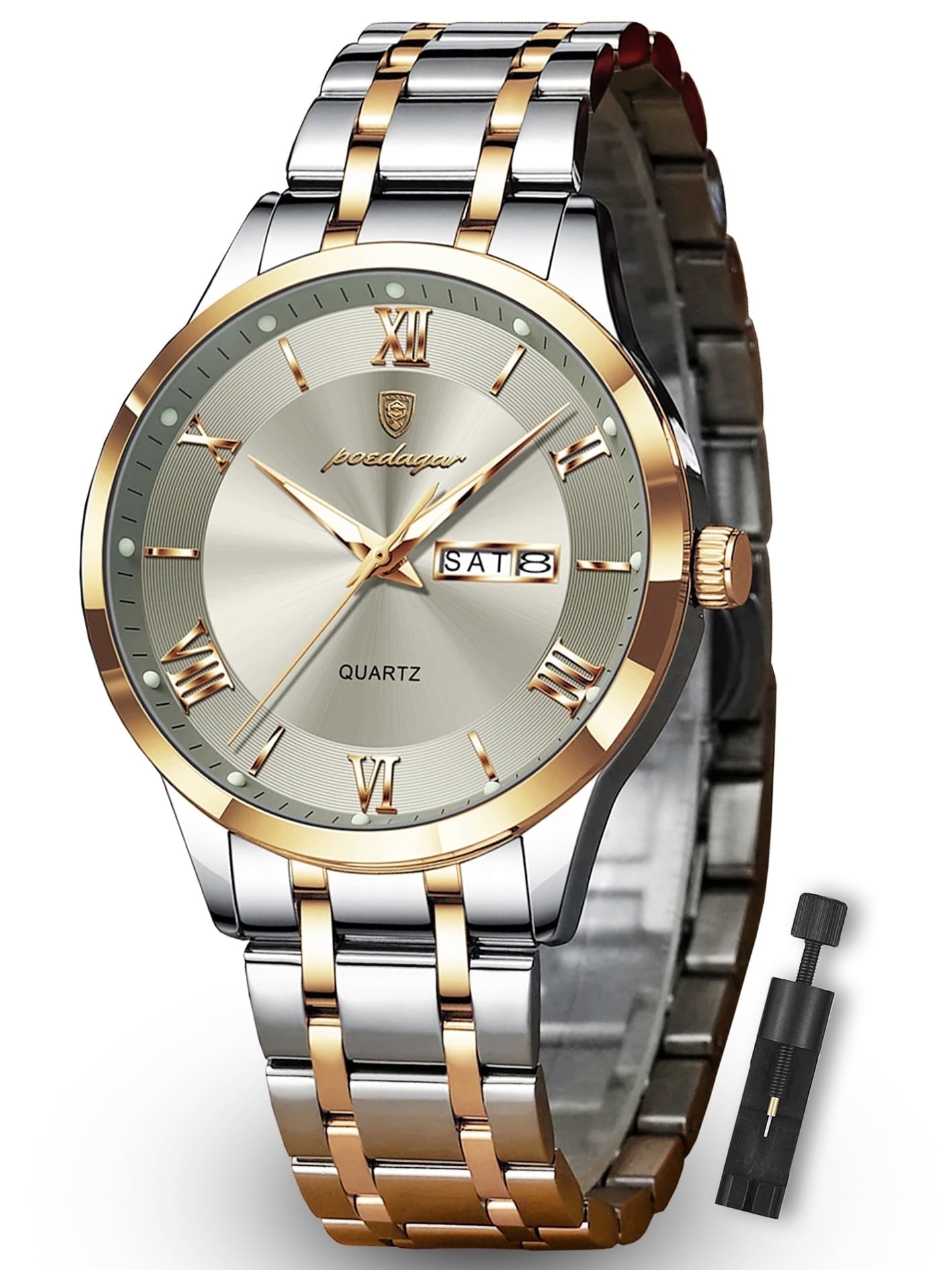 POEDAGAR Fashion Stainless Steel Men's Quartz Watches Waterproof ...