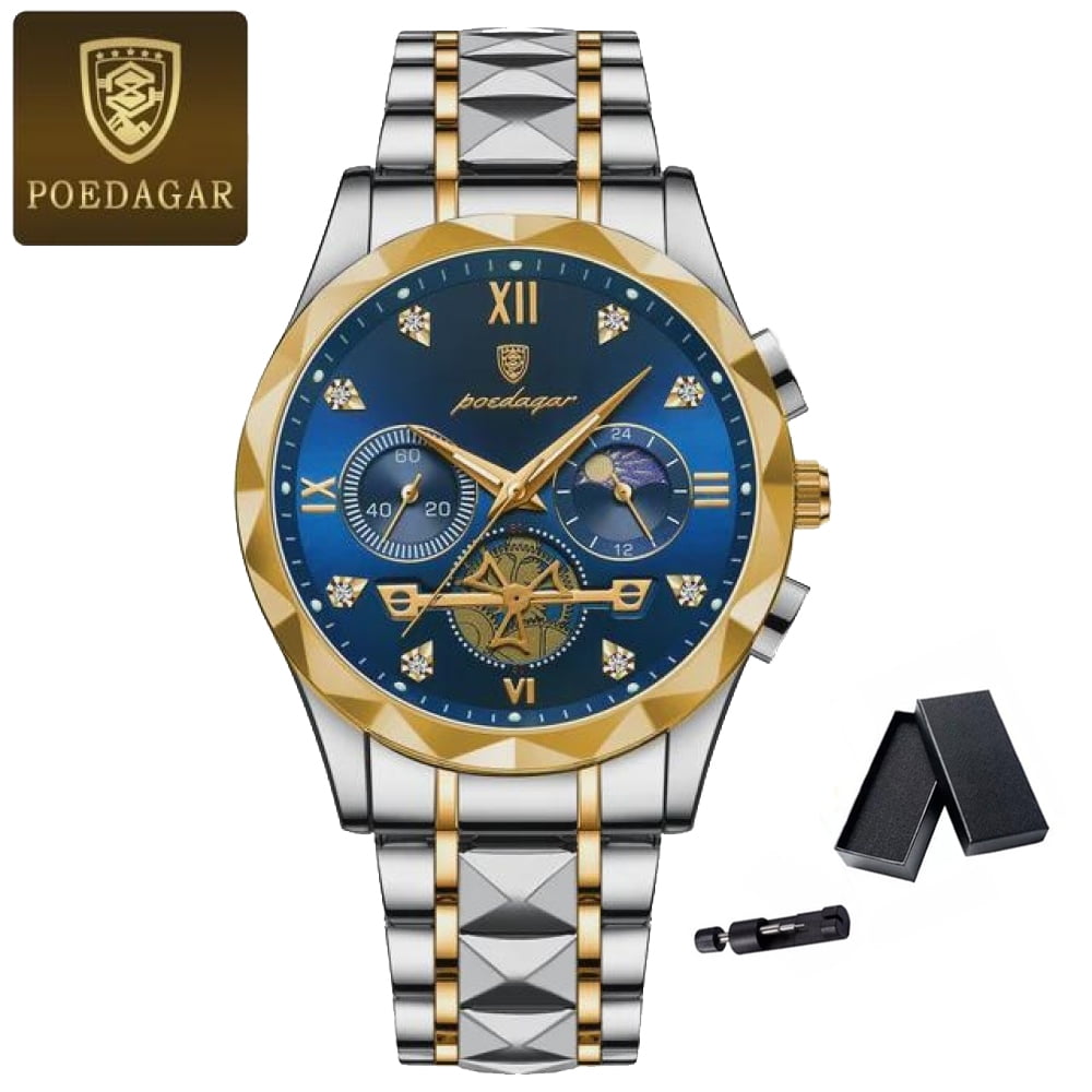 POEDAGAR Luxury Man Blue Wristwatch Luminous Chronograph Watch for Men ...