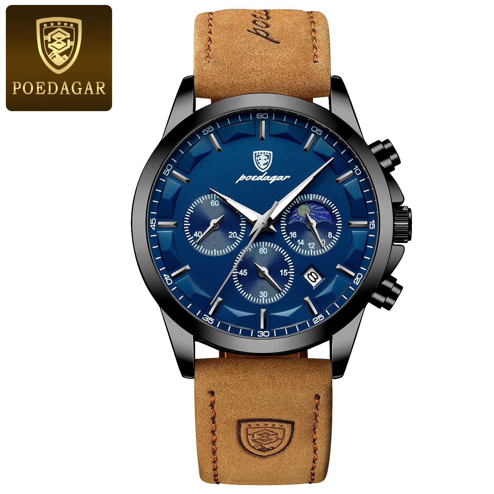 POEDAGAR Men Quartz Watch Luxury Sports Waterproof Chronograph Luminous ...