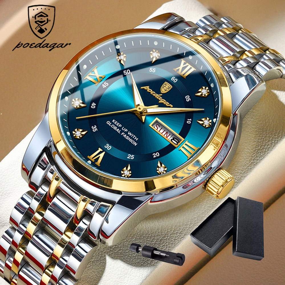POEDAGAR Men's Watch Elegant Date Week Waterproof Luminous Quartz ...