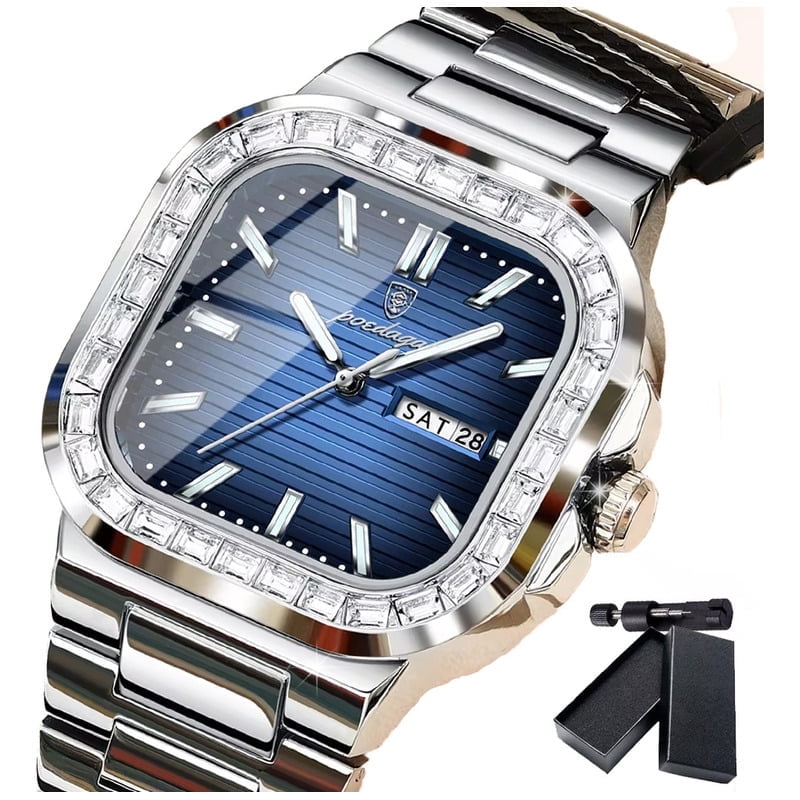 POEDAGAR Top Brand Luxury Watch for Men Waterproof Luminous Date Week Man Wristwatch Stainless ...