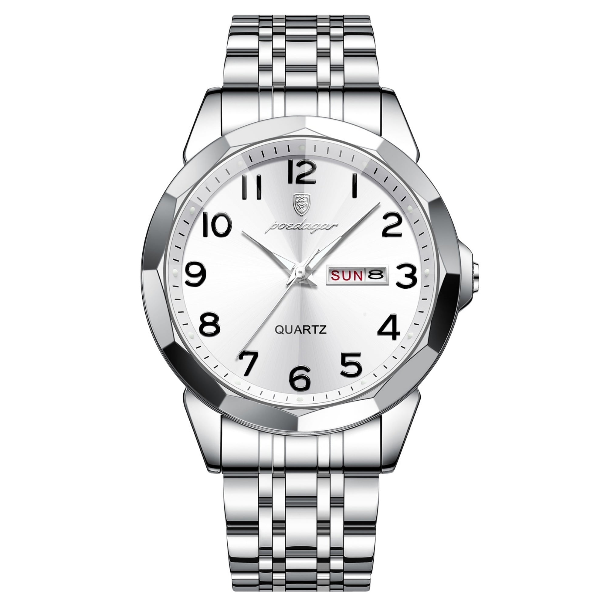 POEDAGAR Watch for Men Business Dress Analog Quartz Stainless Steel ...