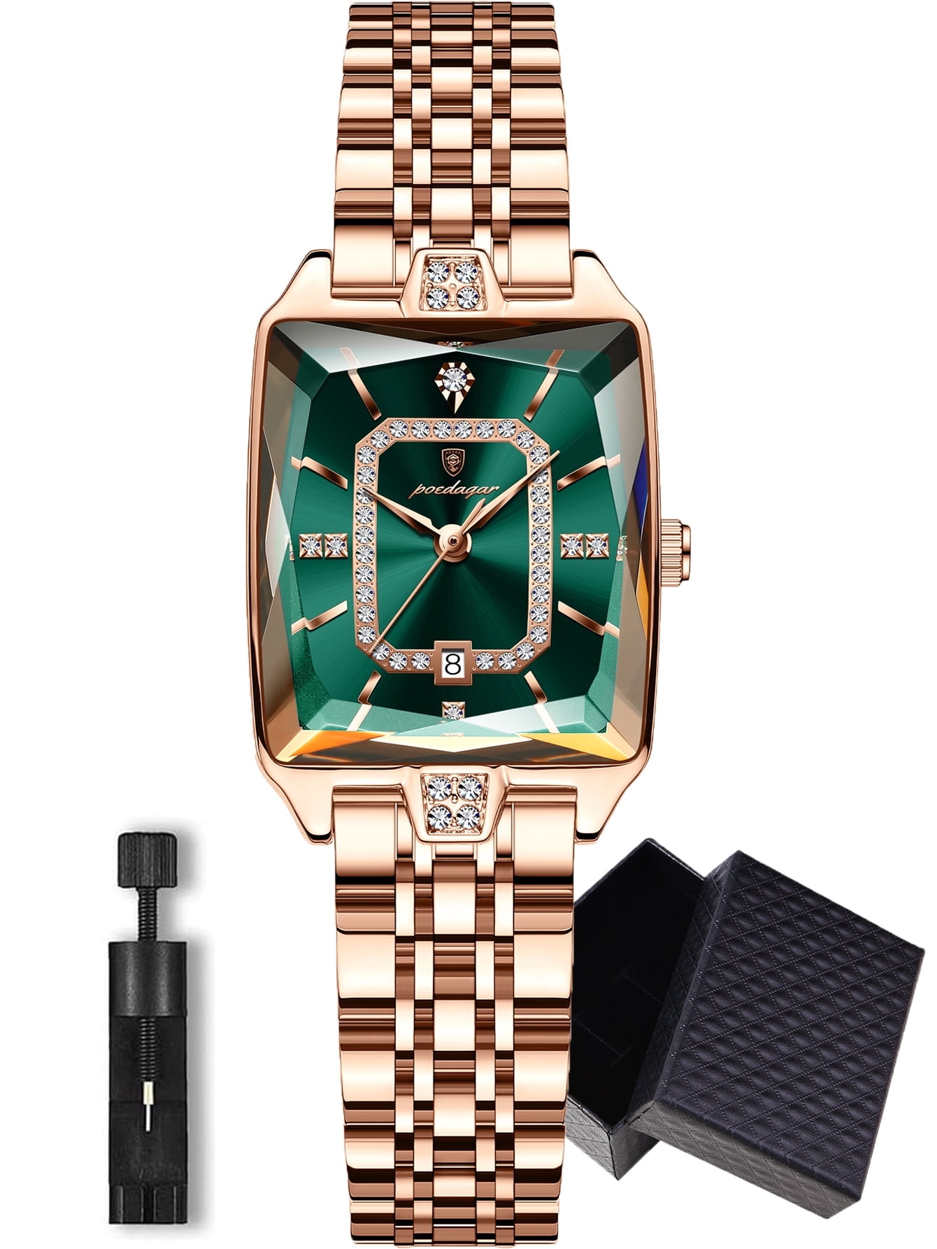 POEDAGAR Women Watch Fashion Rose Gold Stainless steel Diamond Quartz ...