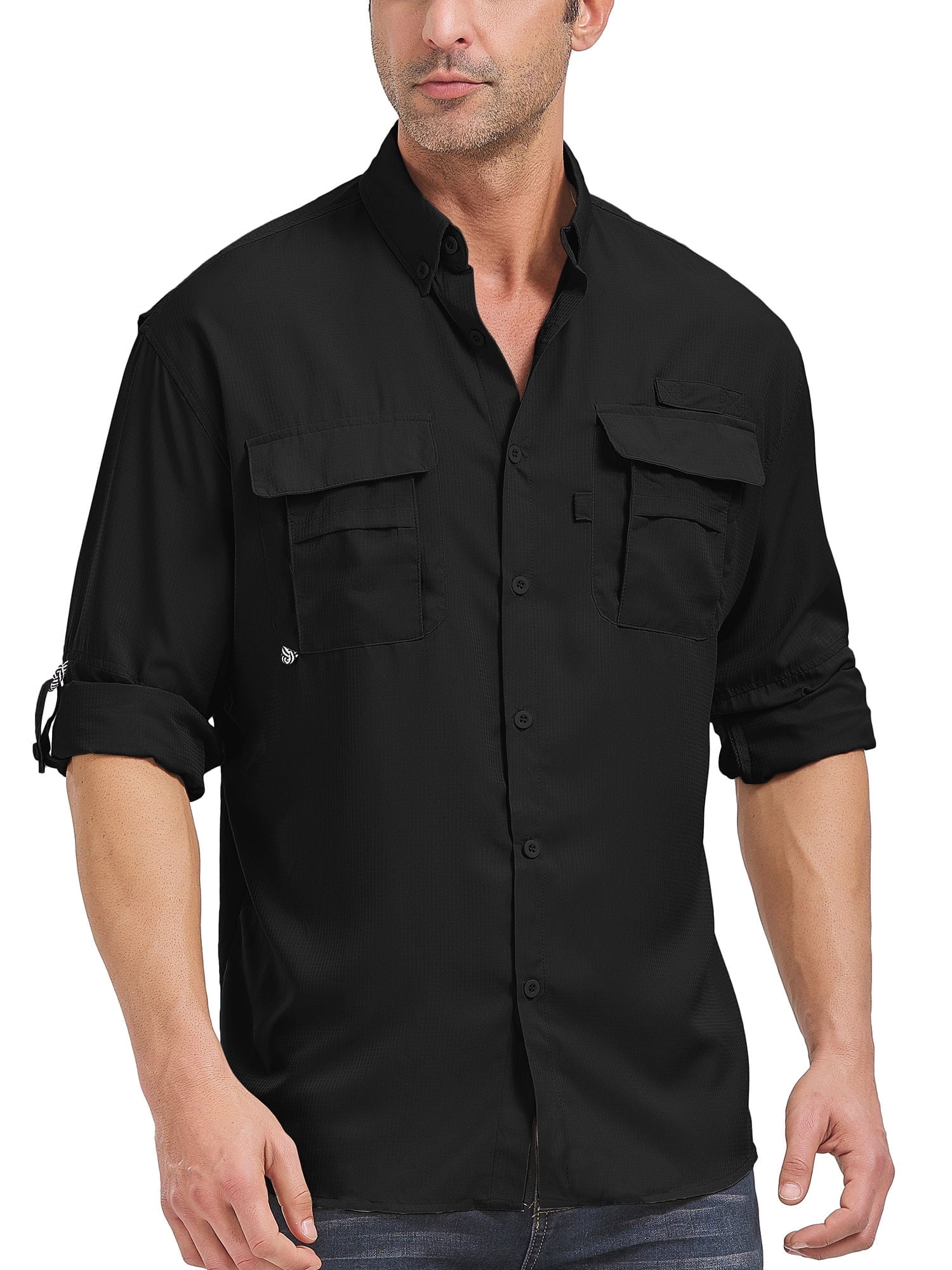 POENTAB Long Sleeve Fishing Shirts for Men Quick Dry Hiking Work Shirt ...