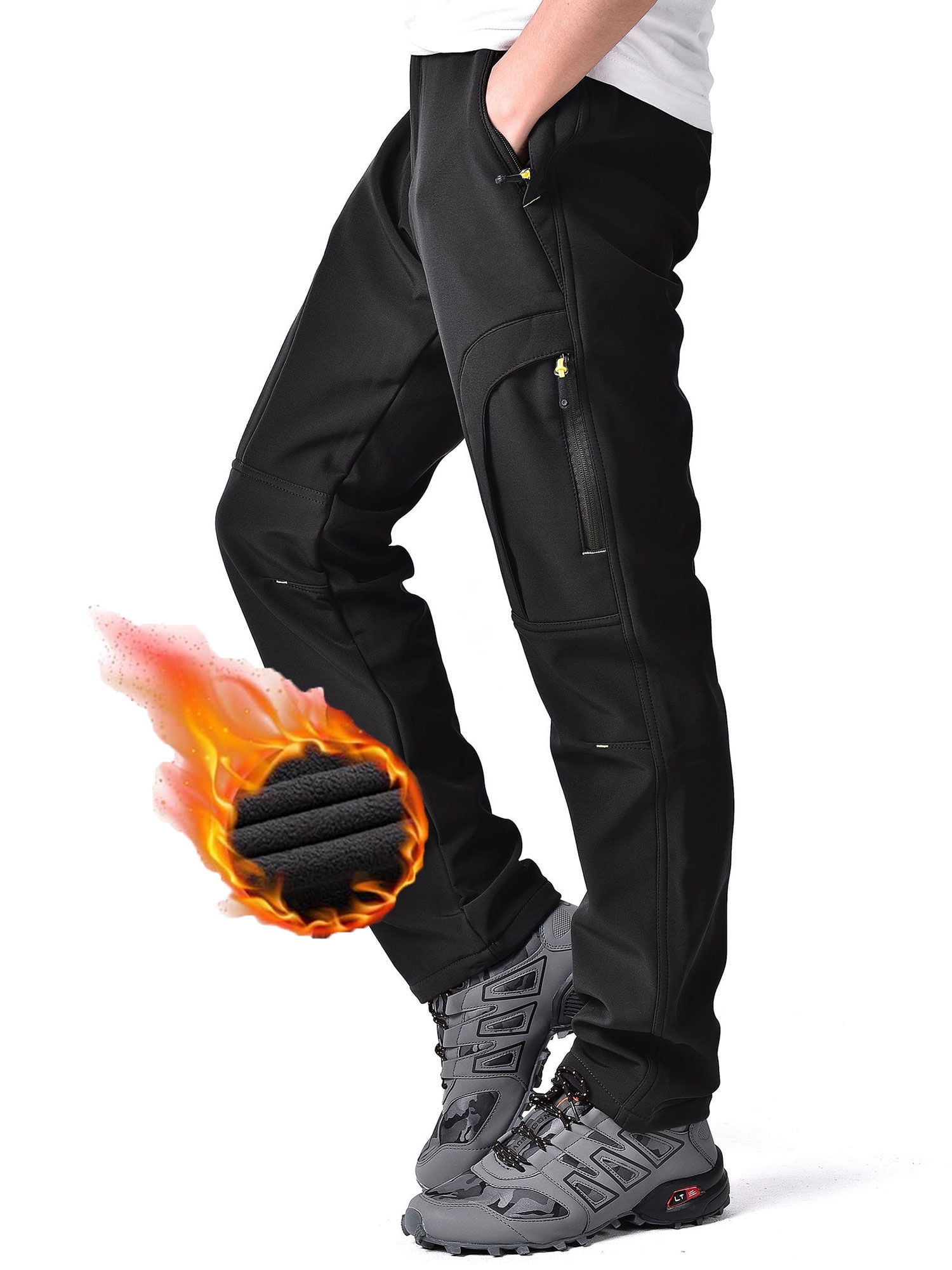 POENTAB Men's Hiking Snow Pants Winter Fleece Lined Insulated Softshell ...