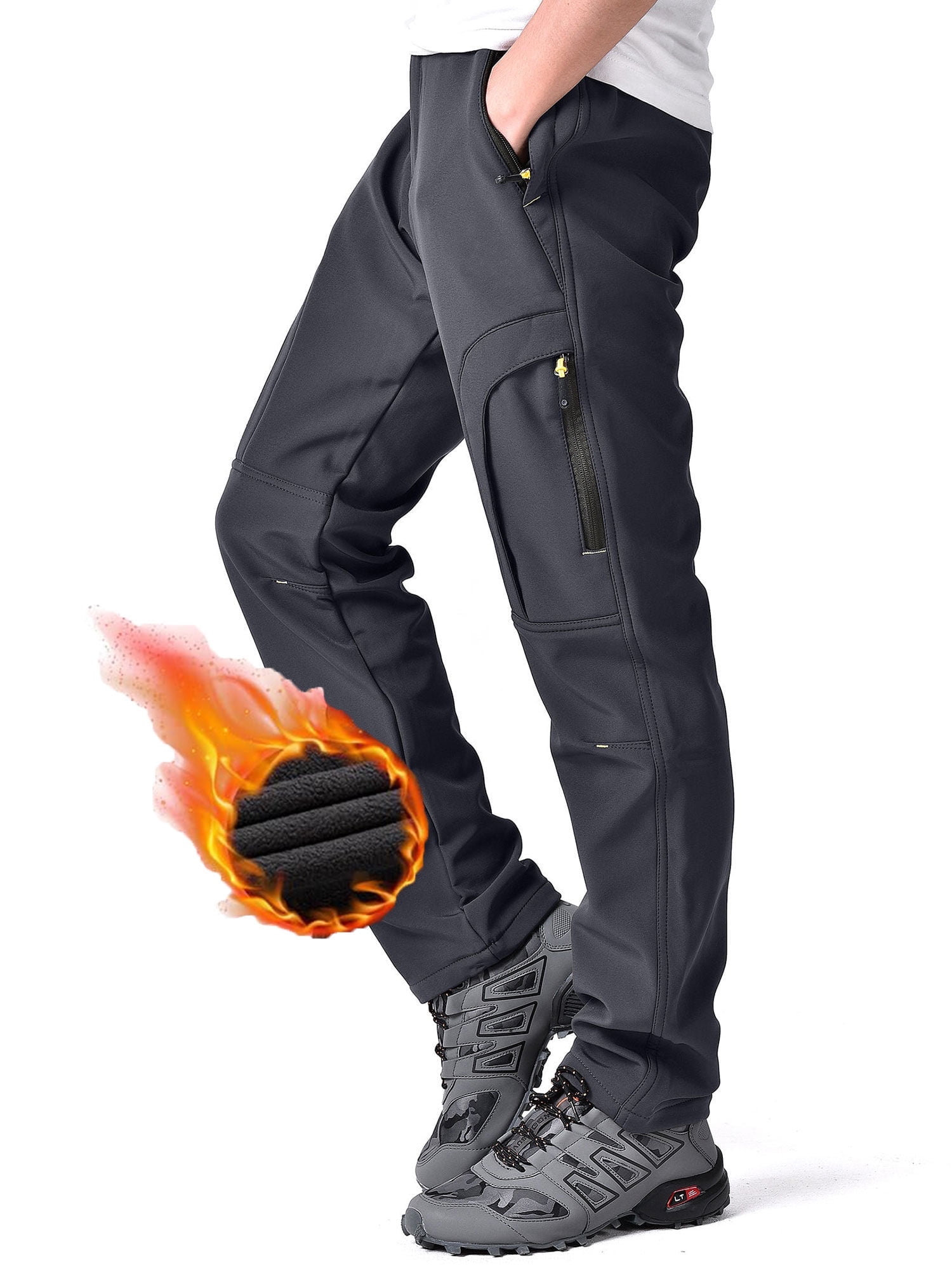 POENTAB Fleece Lined Pants For Men Water Resistant Windproof Ski Snow ...