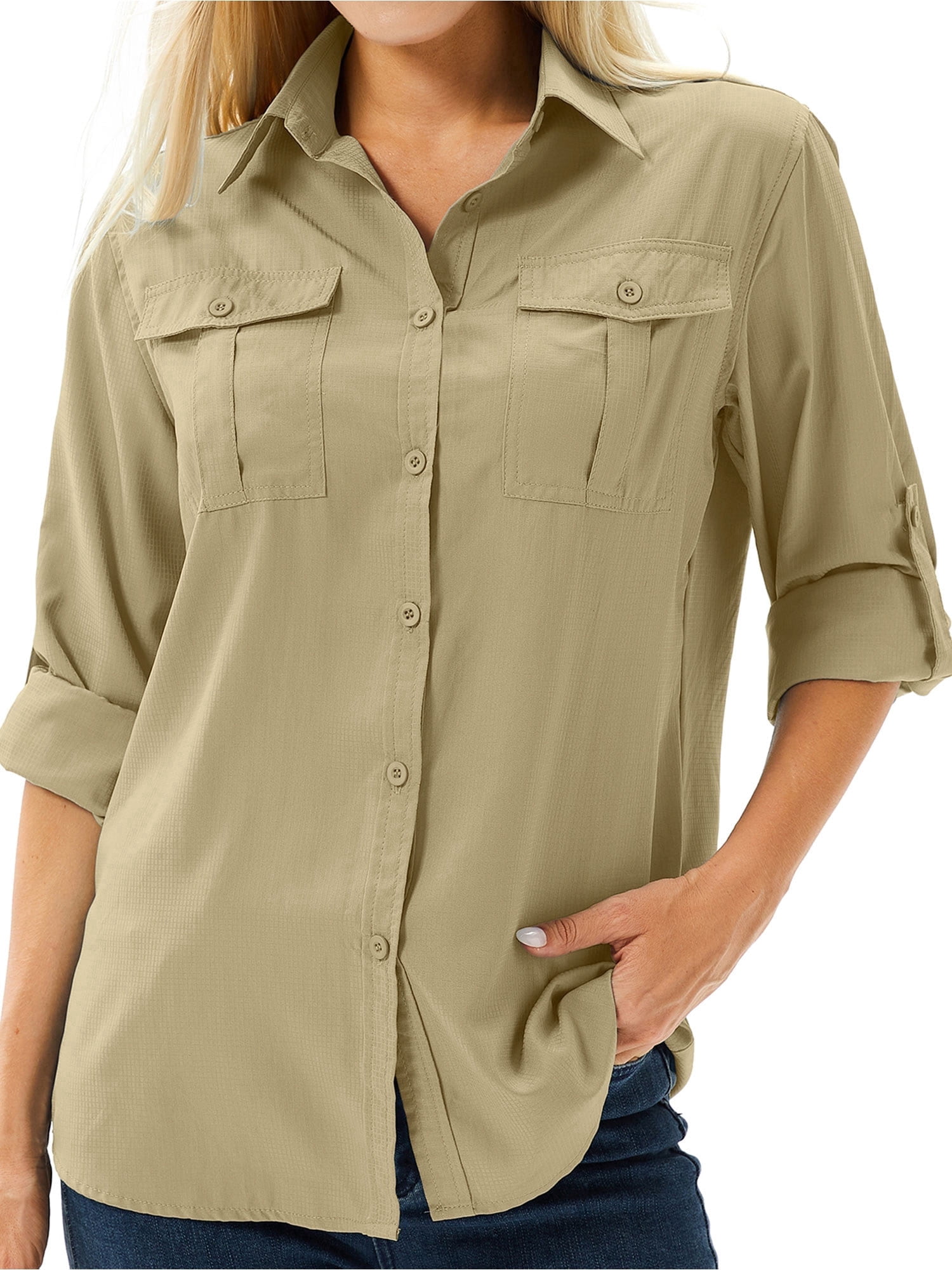POENTAB Women's Button Down Safari Shirts UPF 30+ Long Sleeve UV Shirt ...