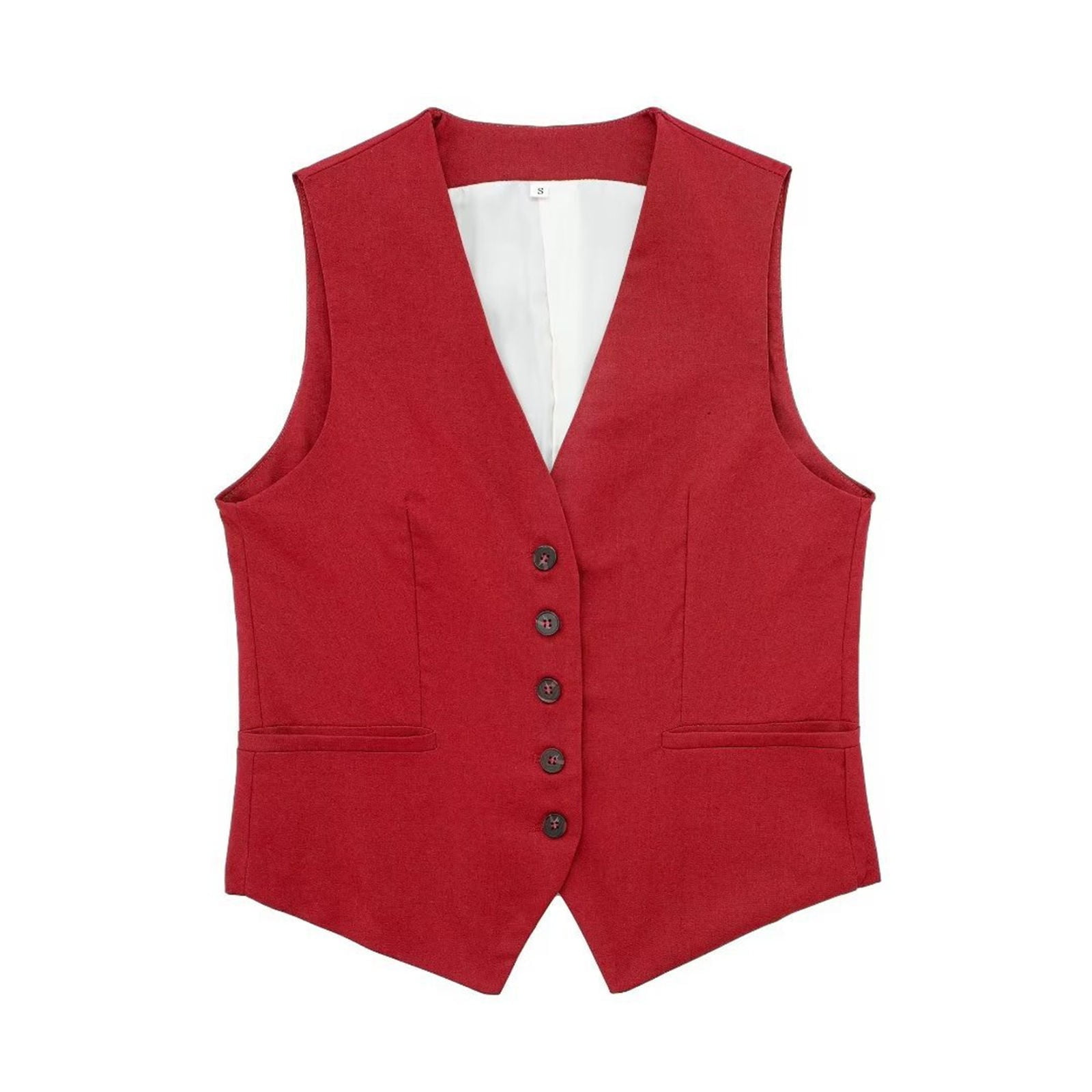 Poetance Clearance Plus Size Coat Lady Coat Womens Solid Casual Linen Blend Vest Jacket Reds