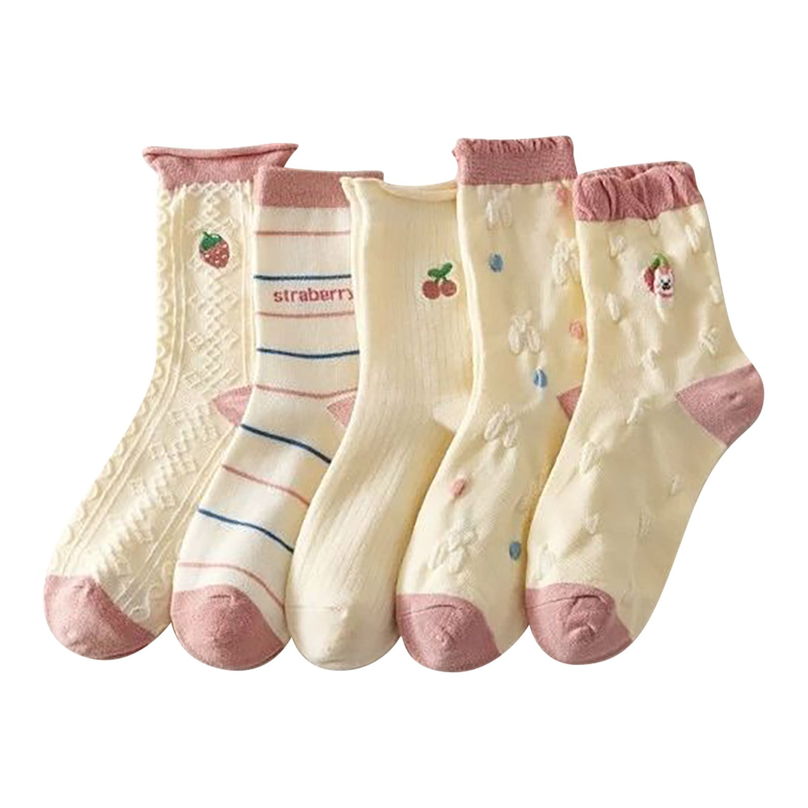 POETANCE Daily Deals Clearance, Women's Socks 5 Pairs White Cute Socks ...