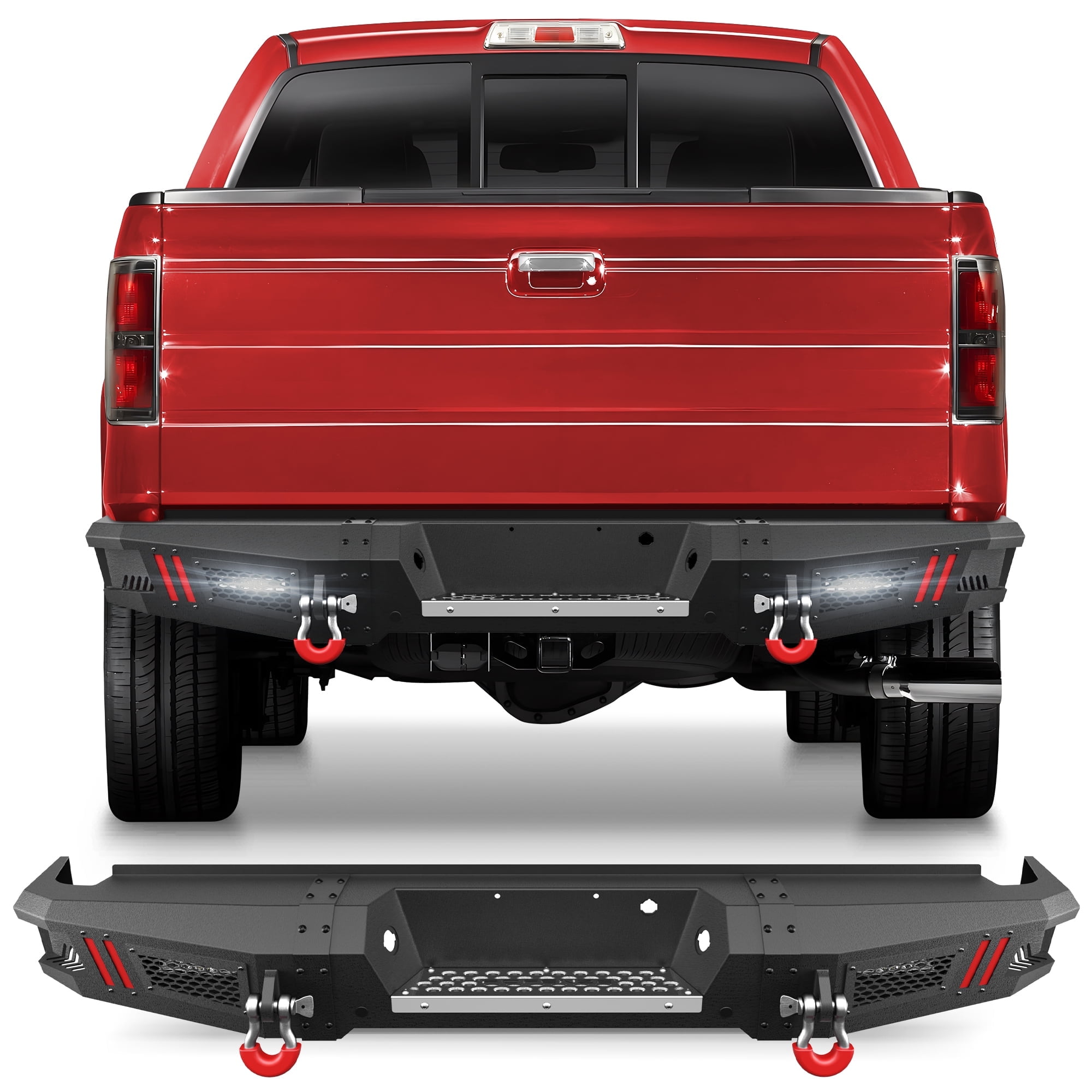POFENZE 09-14 Rear Bumper Fit Ford F-150 2009-2014 Black Pickup Truck ...