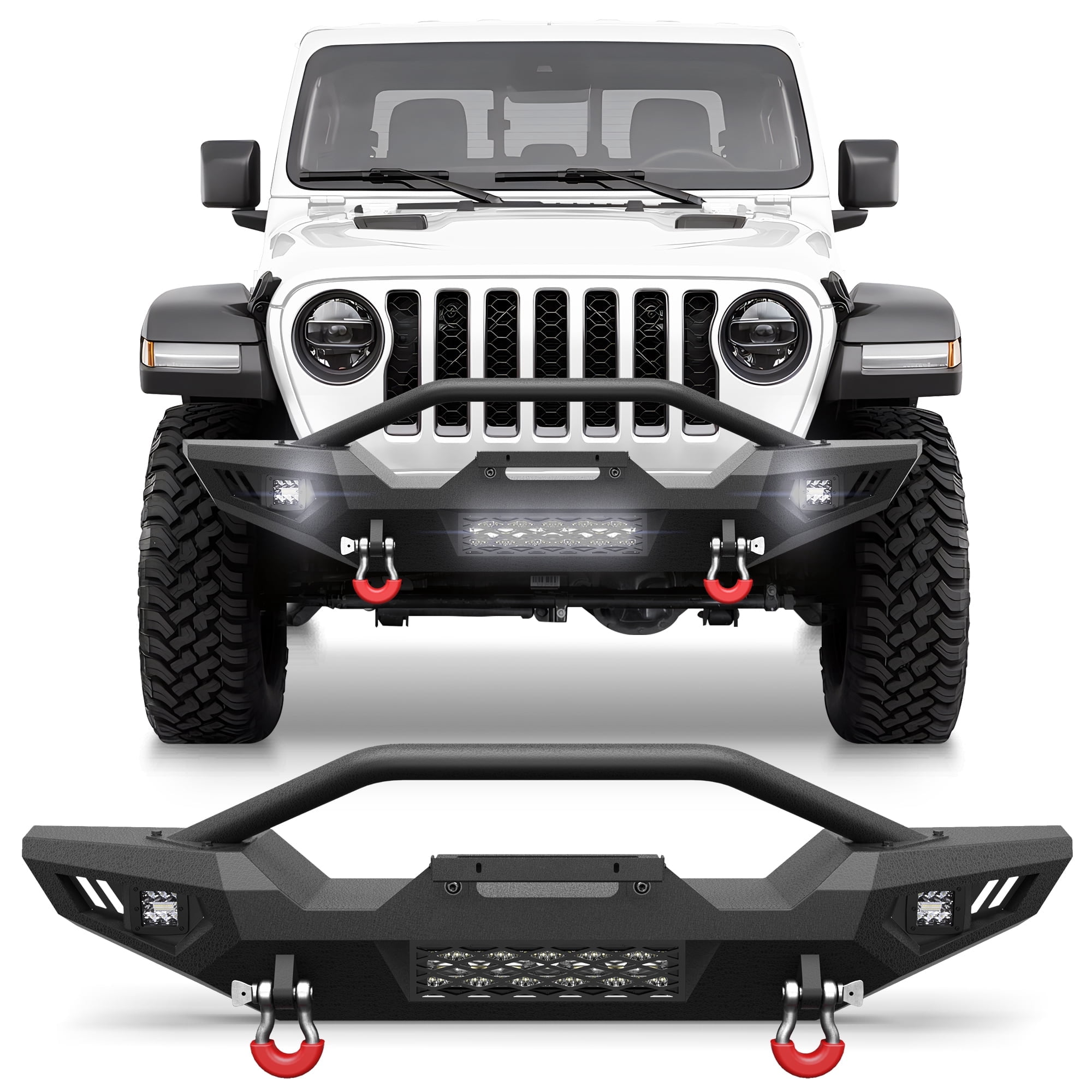 POFENZE Jeep Front Bumper Bar with Winch Plate for Jeep Wrangler JK JL ...