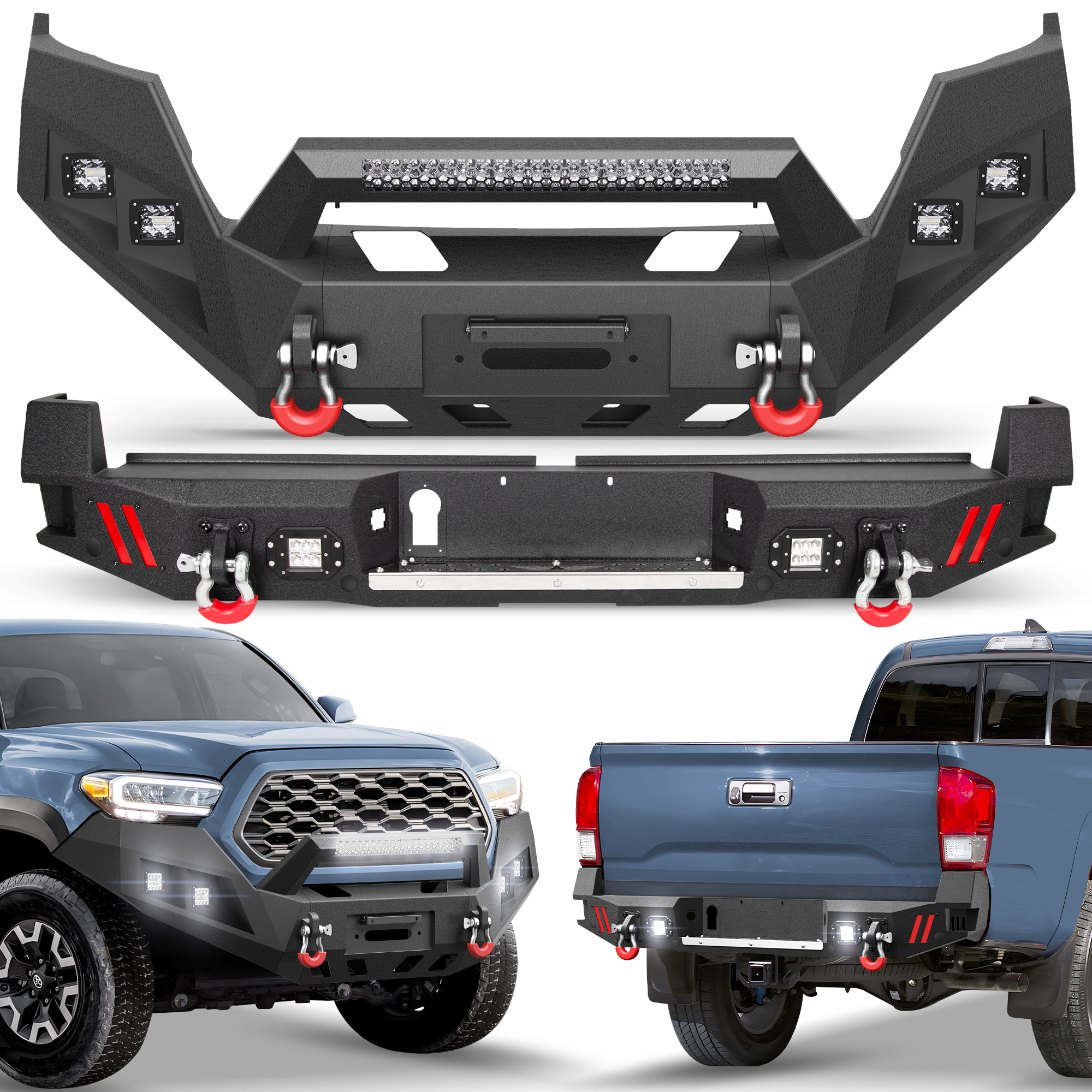 POFENZE Front and Rear Bumper Set for 2016-2023 Tacoma 3rd Gen Textured ...