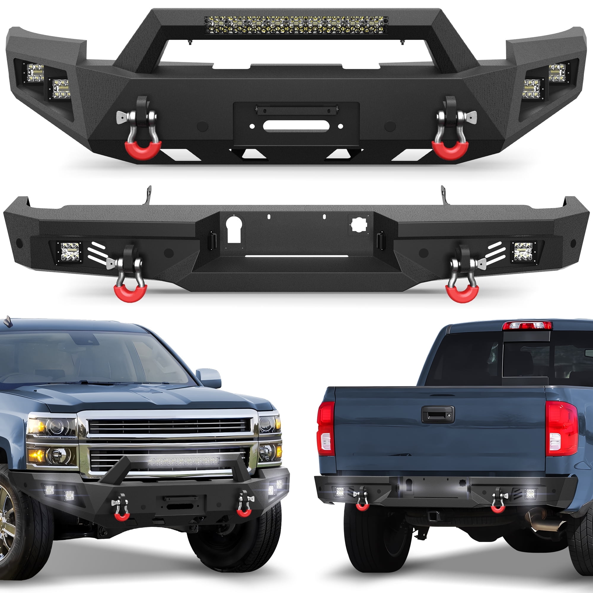 POFENZE Heavy Duty Silverado Front and Rear Bumper with Winch Plate for ...