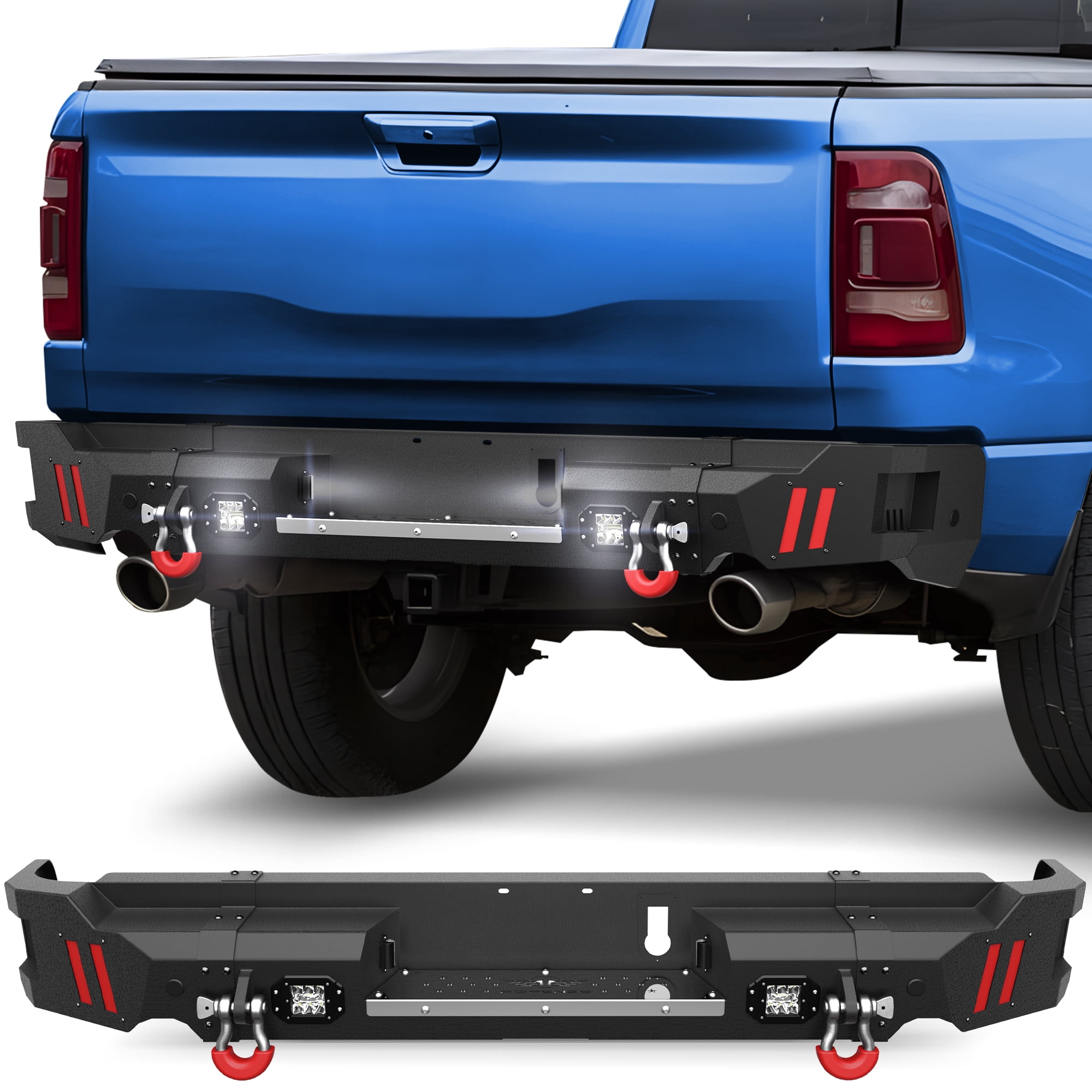 POFENZE Rear Bumper Compatible with Dodge Ram 1500 2019-2025 Black Pickup Truck Bumper for Ram ...