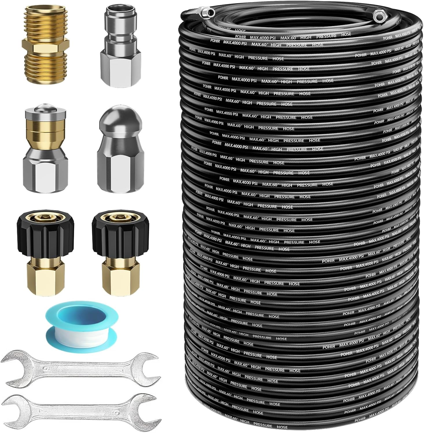 POHIR 200 ft Sewer Jetter Kit for Pressure Washer Hydro Drain Jetter ...