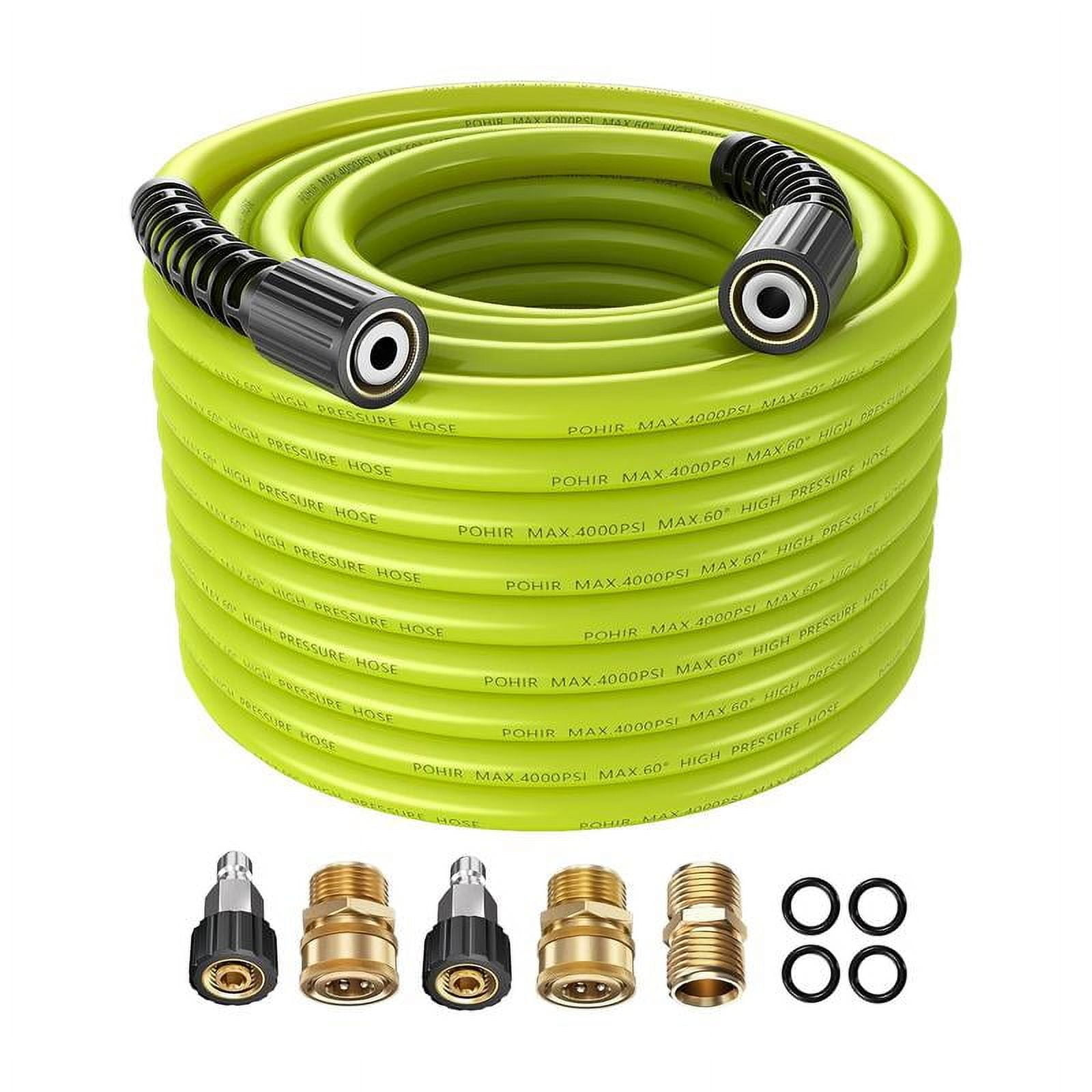 POHIR Pressure Washer Hose 1/4"*25FT, Kink Free 4000 PSI M22 Fittings, Flexible Extension with 3 ...